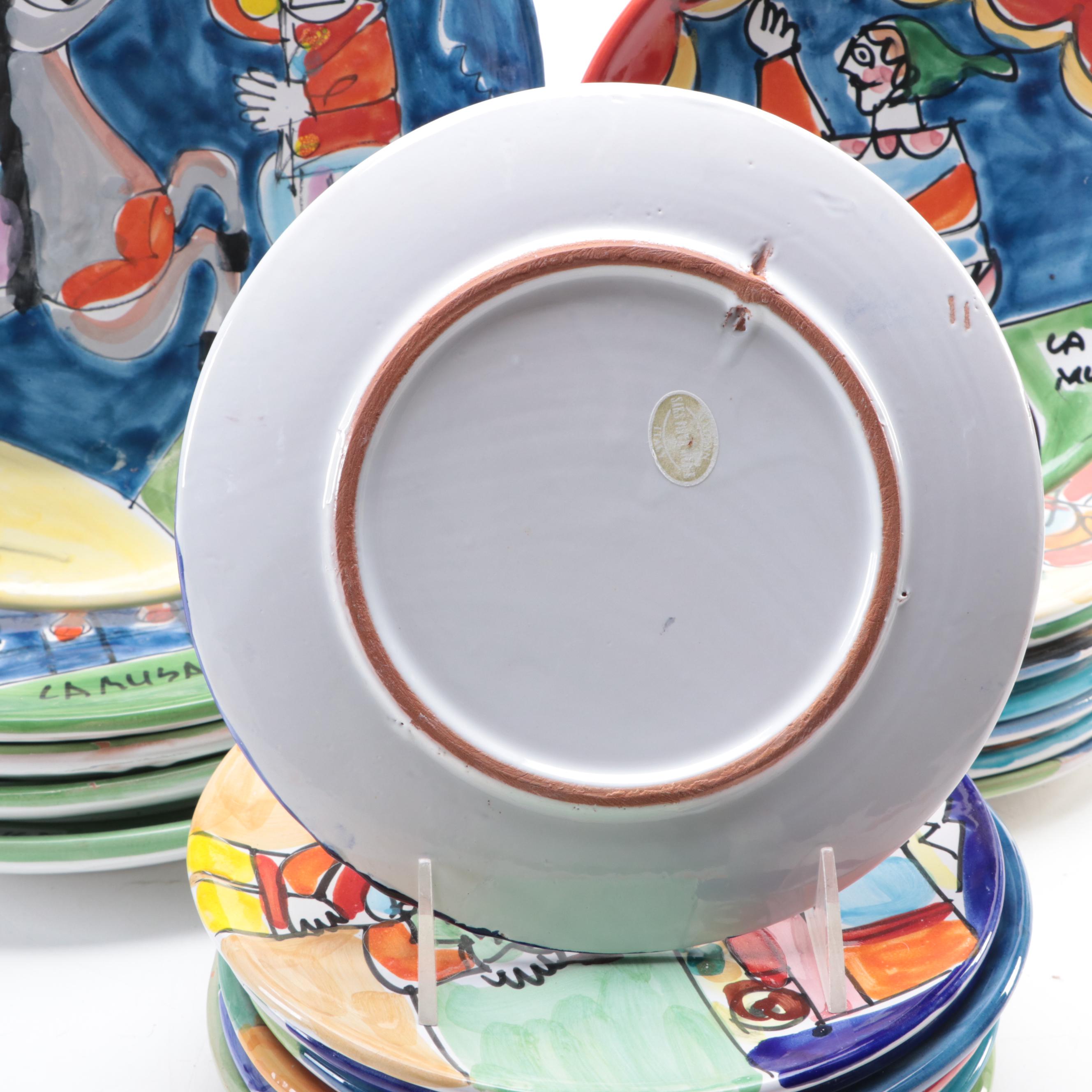 La Musa Italian Hand-Painted "Carnevale" Majolica Salad and Dinner ...
