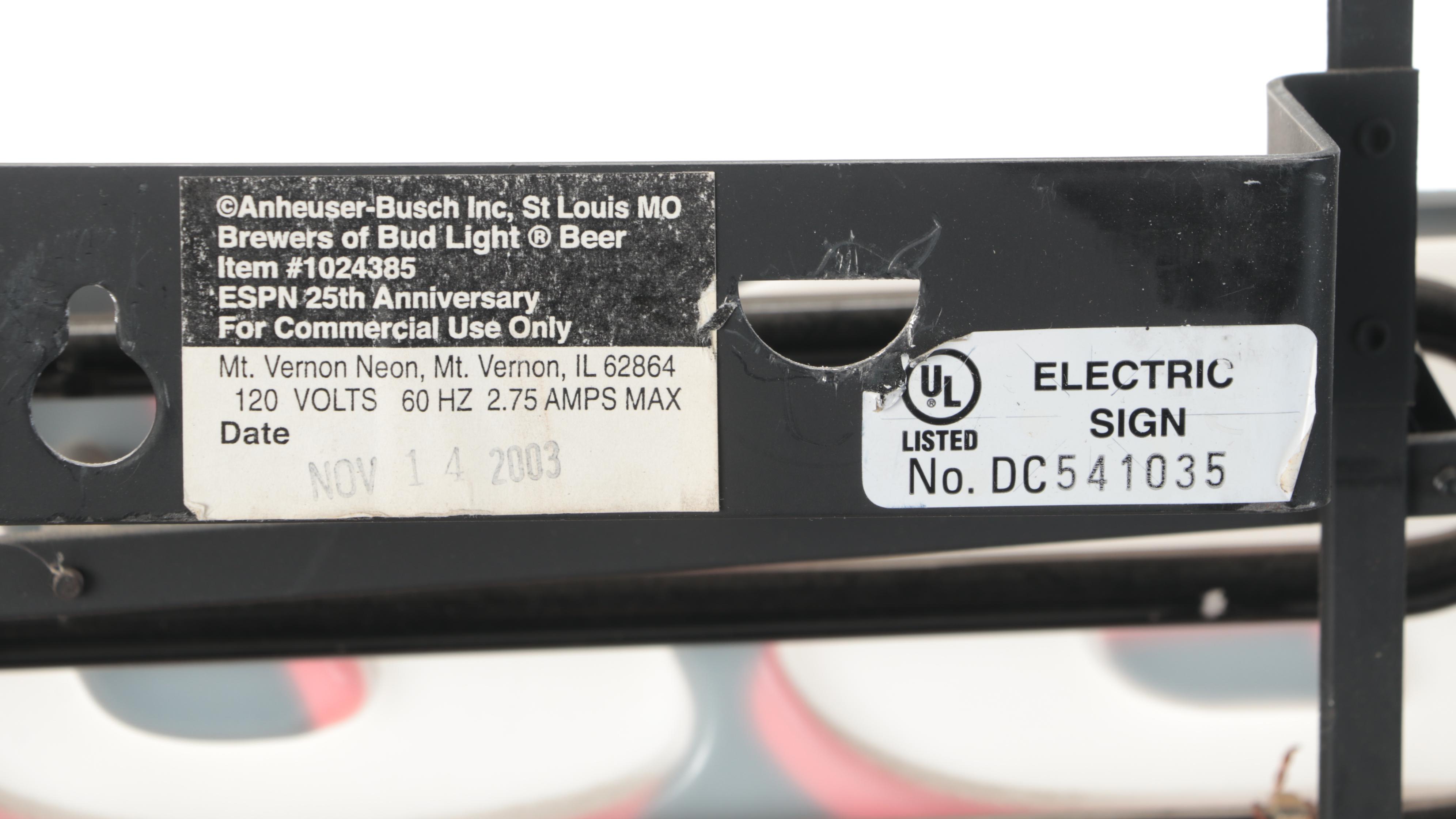 Bud Light ESPN 25th Anniversary Neon Advertising Sign, 2003 | EBTH