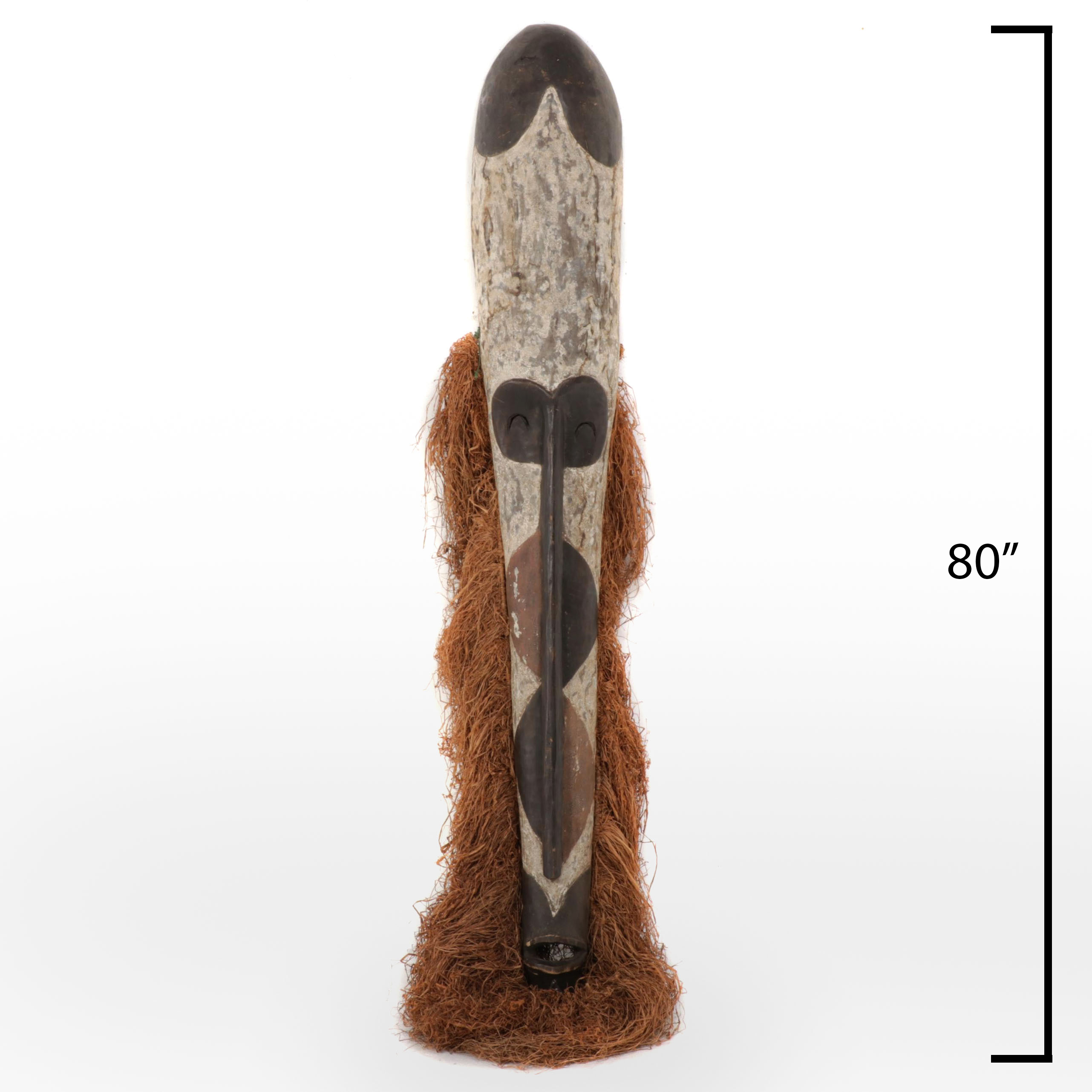 West African Fang Style Carved and Pigmented Mask with Raffia | EBTH