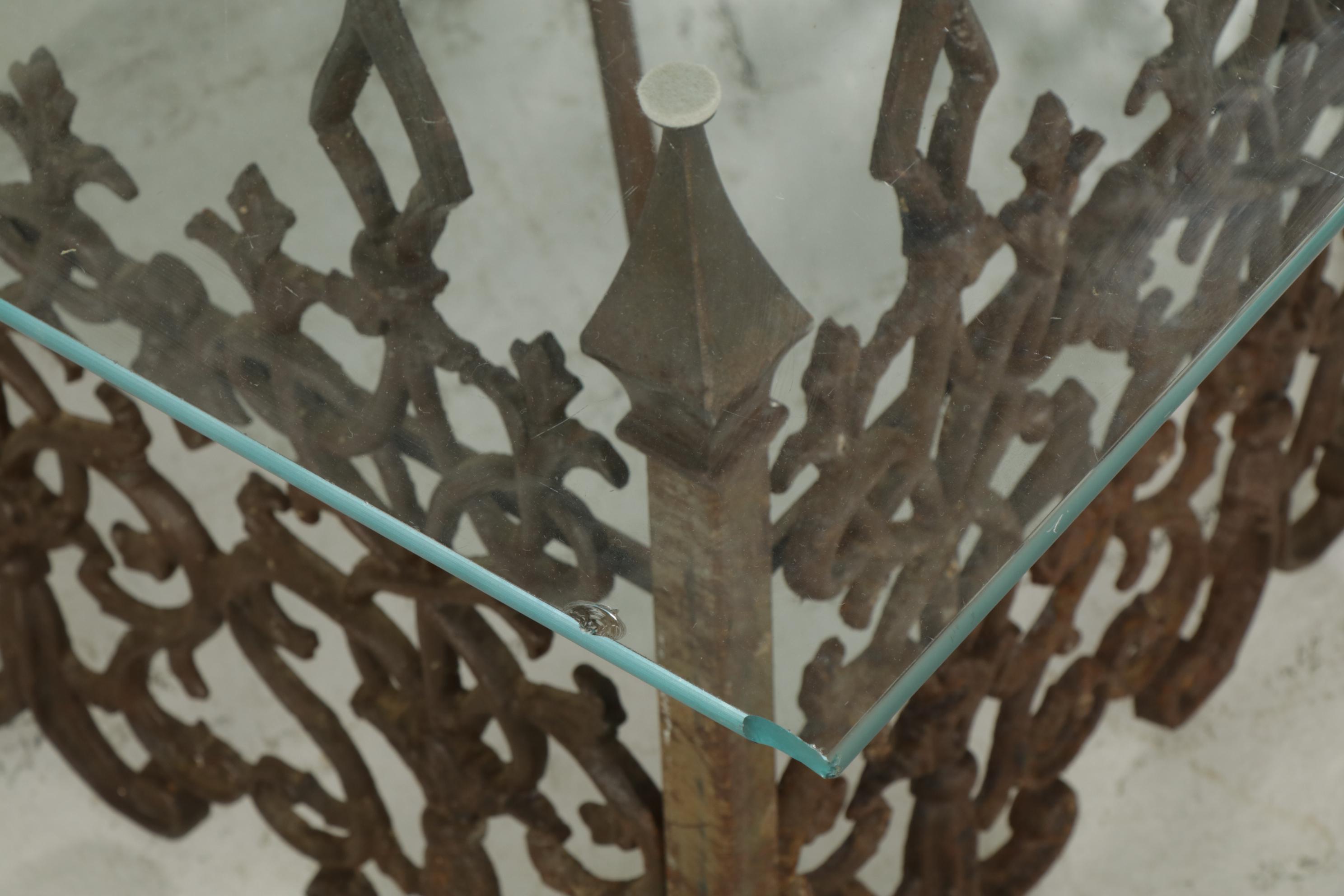Coffee Table Comprised of Victorian Cast Iron Fencing Panels with Glass ...