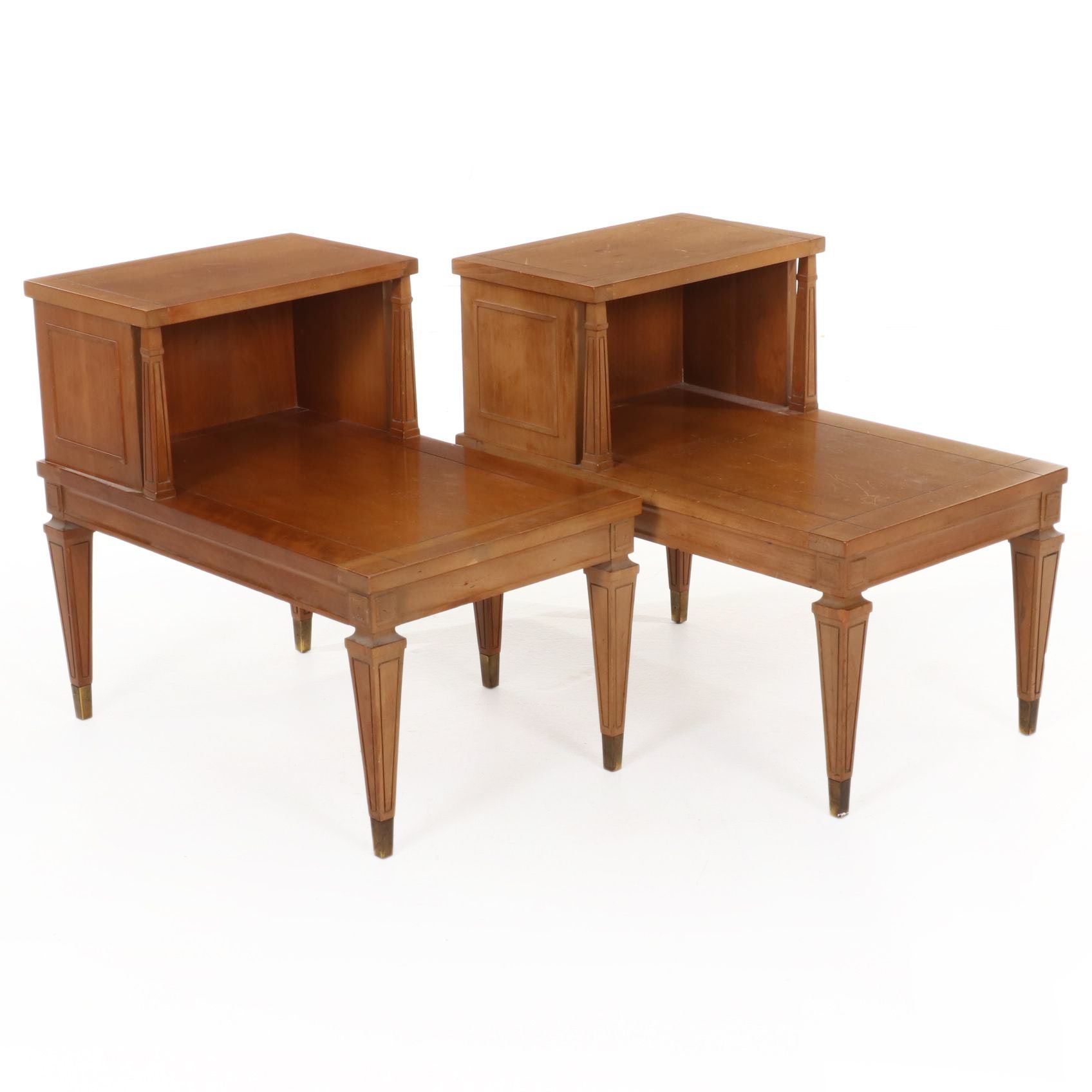 Pair of Mediterranean Style Hardwood Tiered End Tables | EBTH