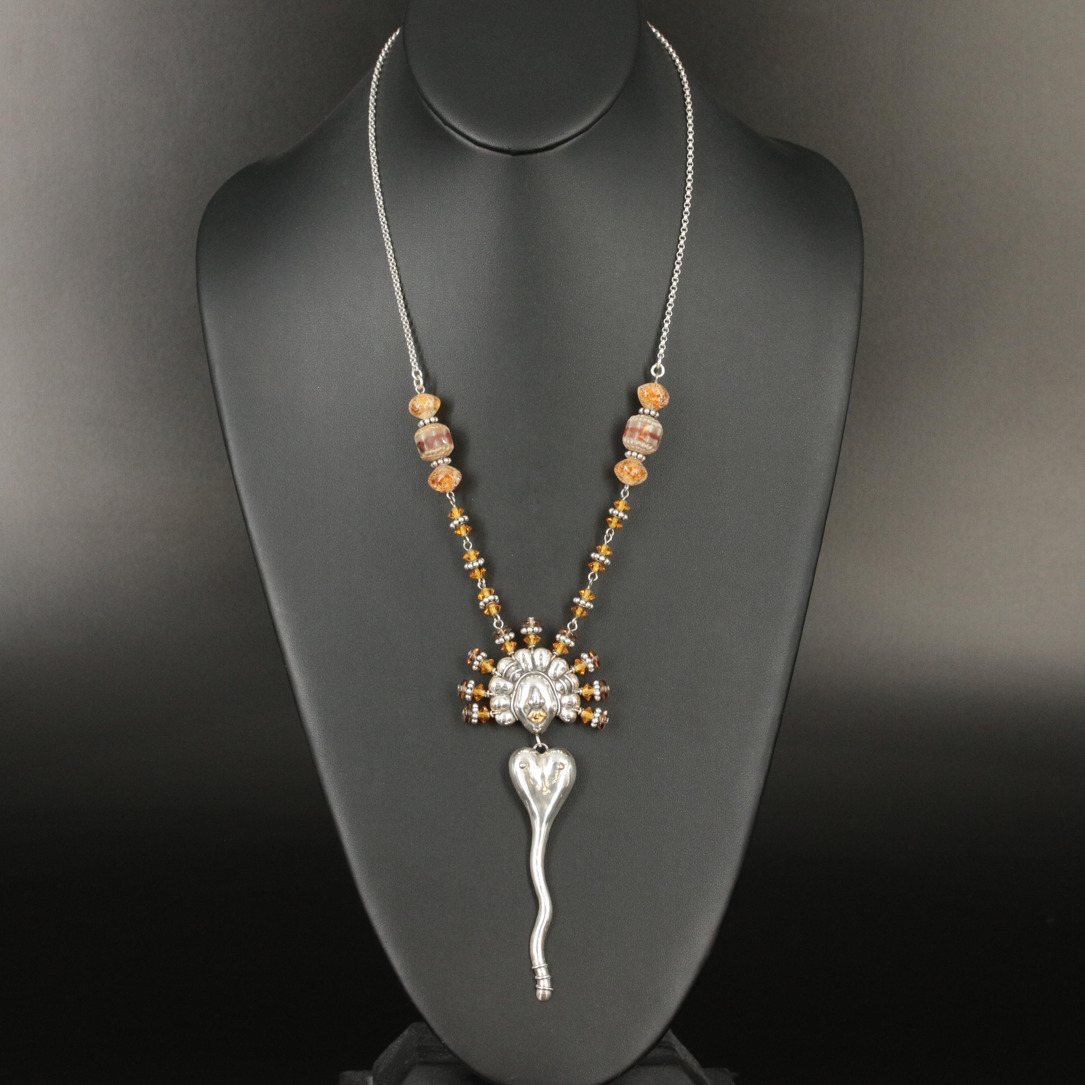 Debra Dembrowski Sterling Art Glass Female Figural Necklace | EBTH