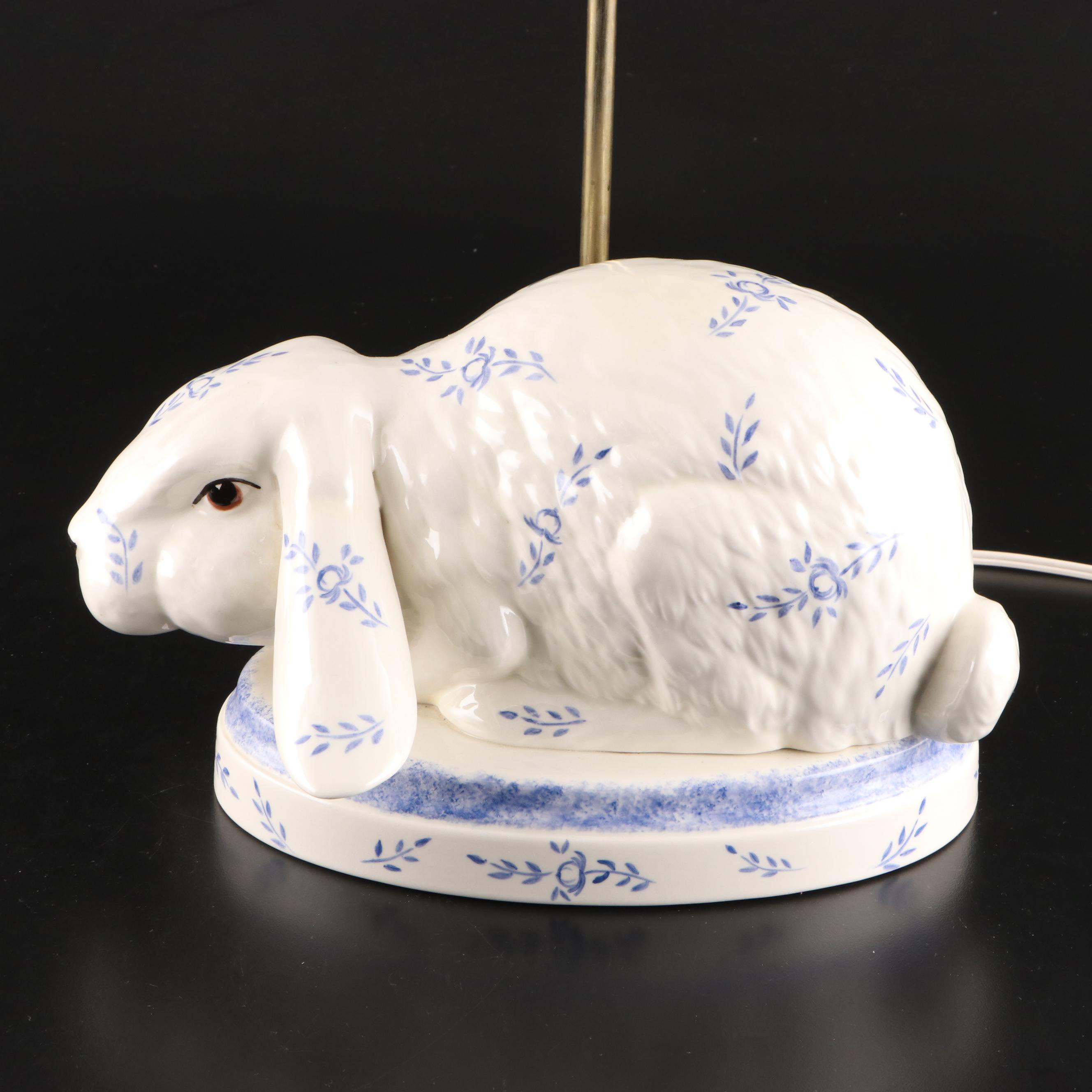 Blue and White Ceramic Rabbit Table Lamp, Late 20th Century | EBTH