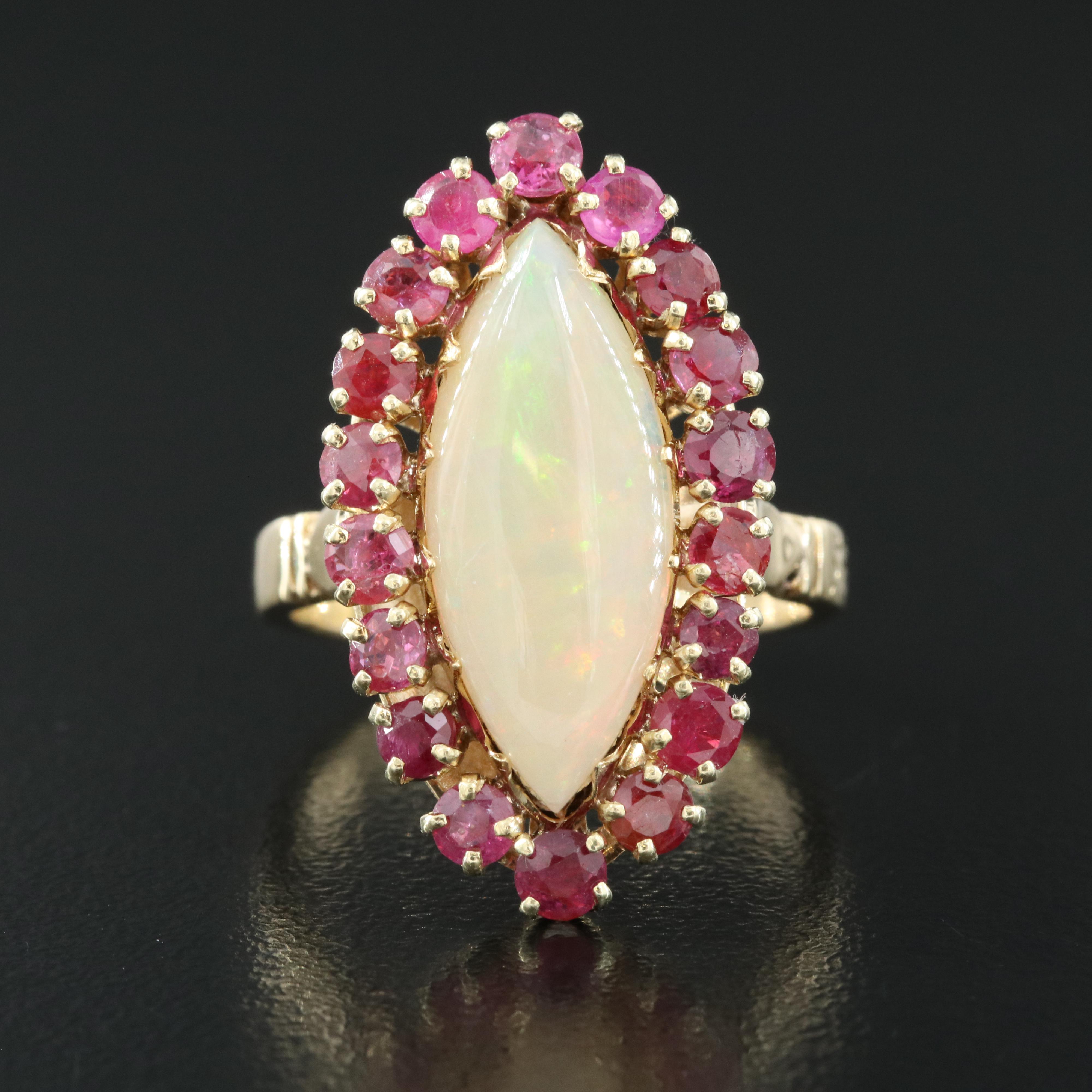 Israeli 14K Gold Opal and Ruby Ring | EBTH