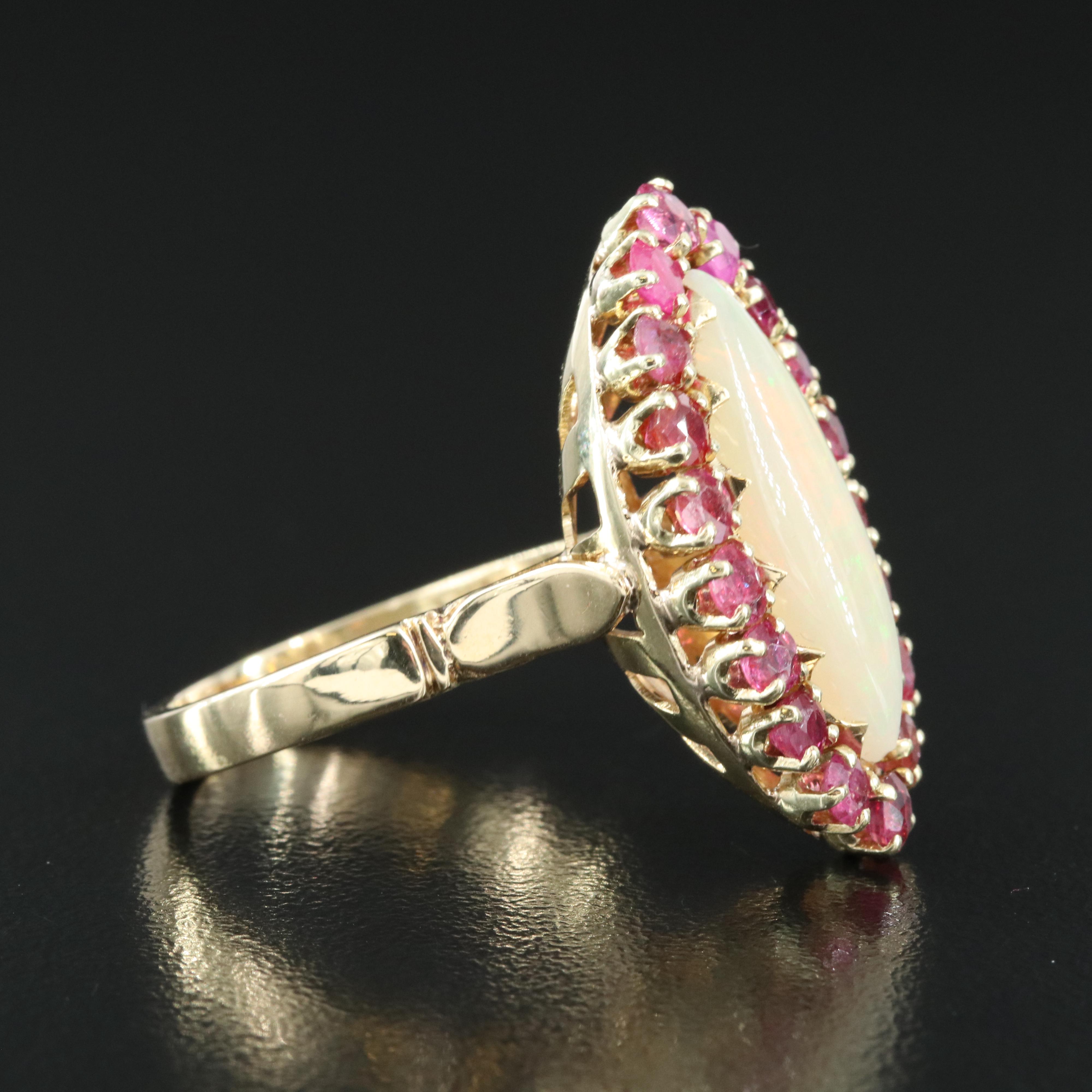Israeli 14K Gold Opal and Ruby Ring | EBTH