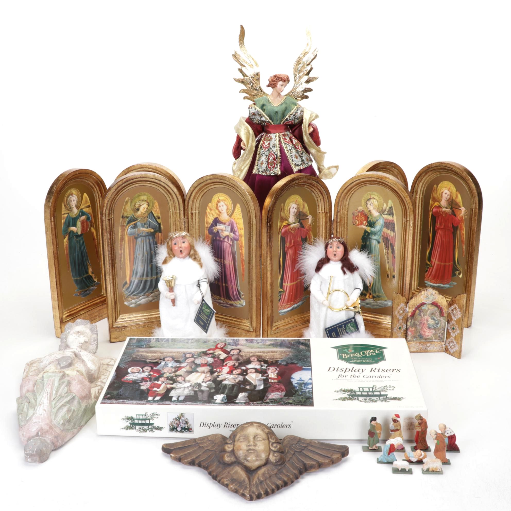 French Carved Angel with Florentine Diptychs and Byers' Choice Angels ...