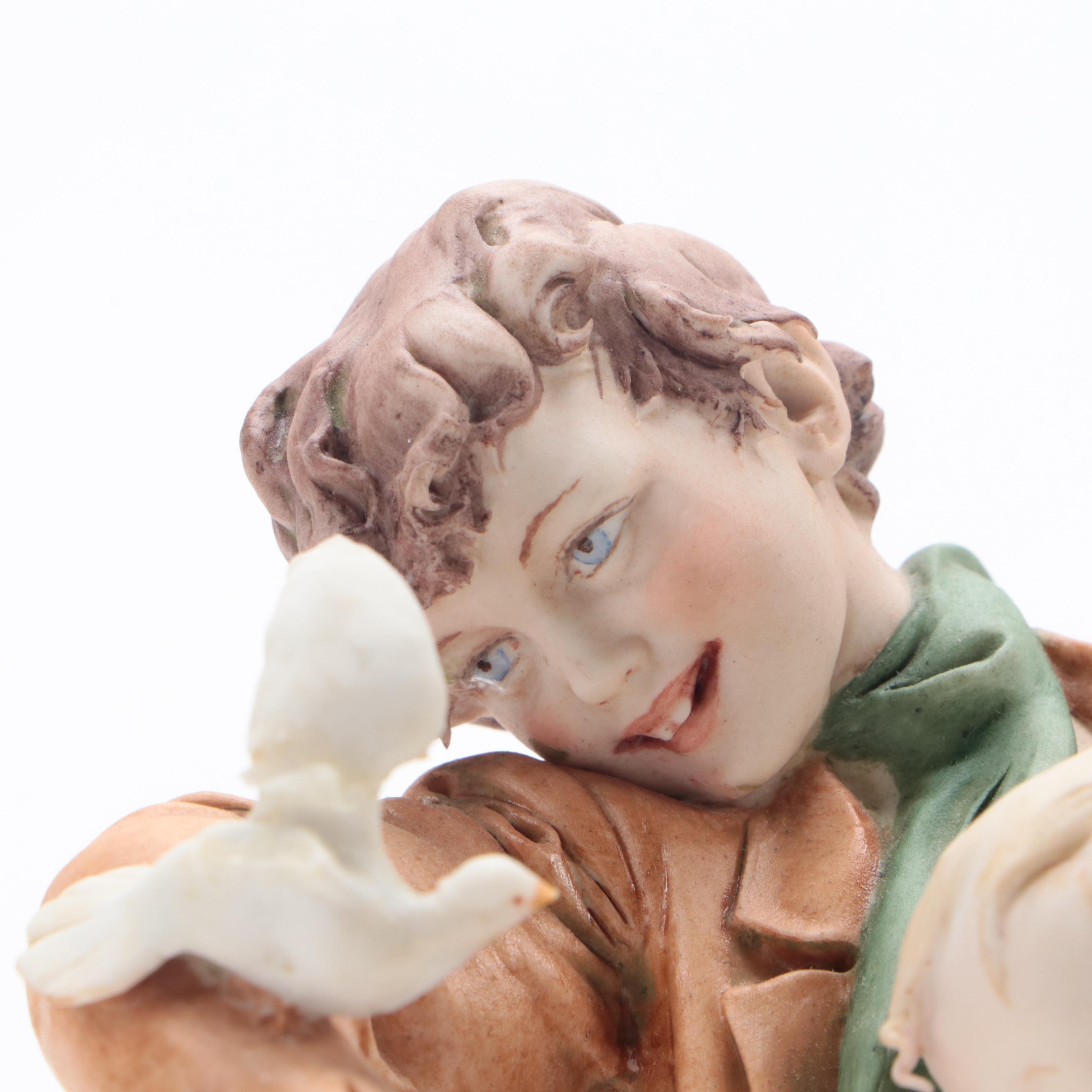 Giuseppe Cappé Italian Porcelain Figurine of Two Boys and Doves | EBTH
