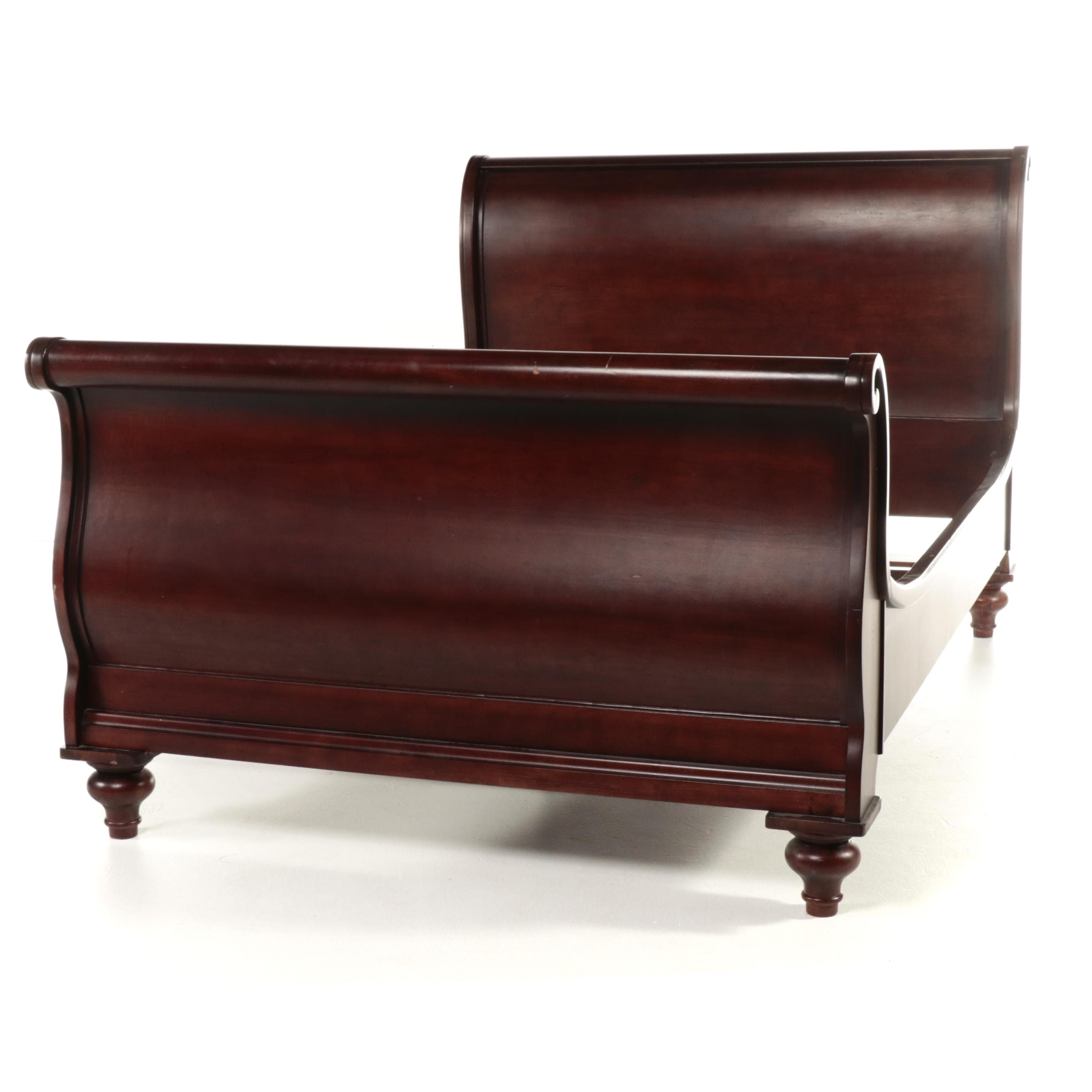 Regency Style Mahogany-Stained Wood Queen Size Sleigh Bed | EBTH
