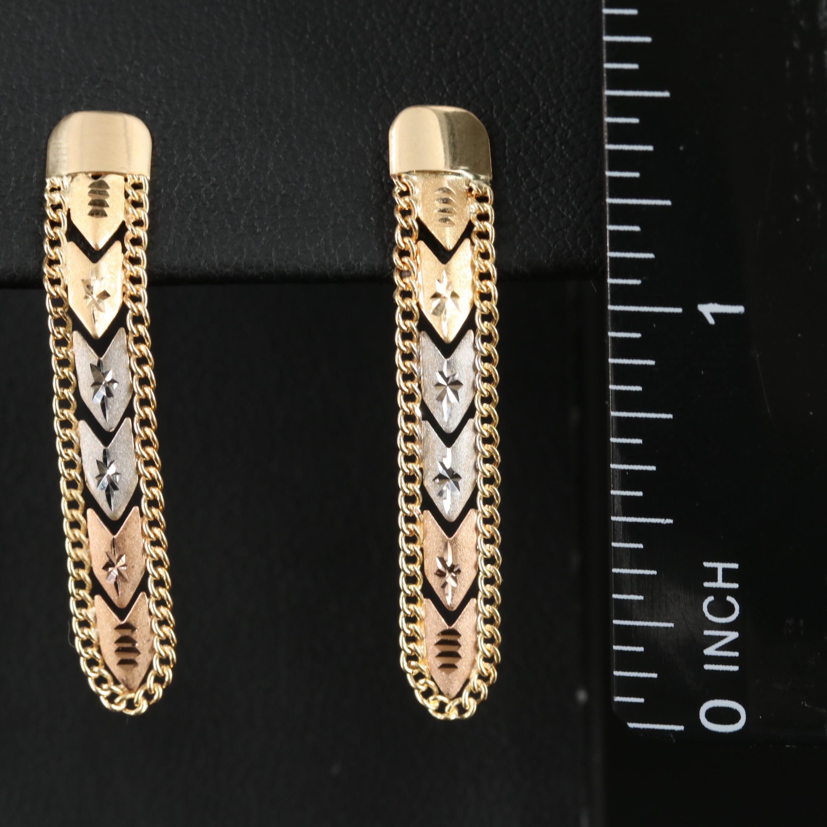 18K Tri-Color Chevron Link Earrings | EBTH