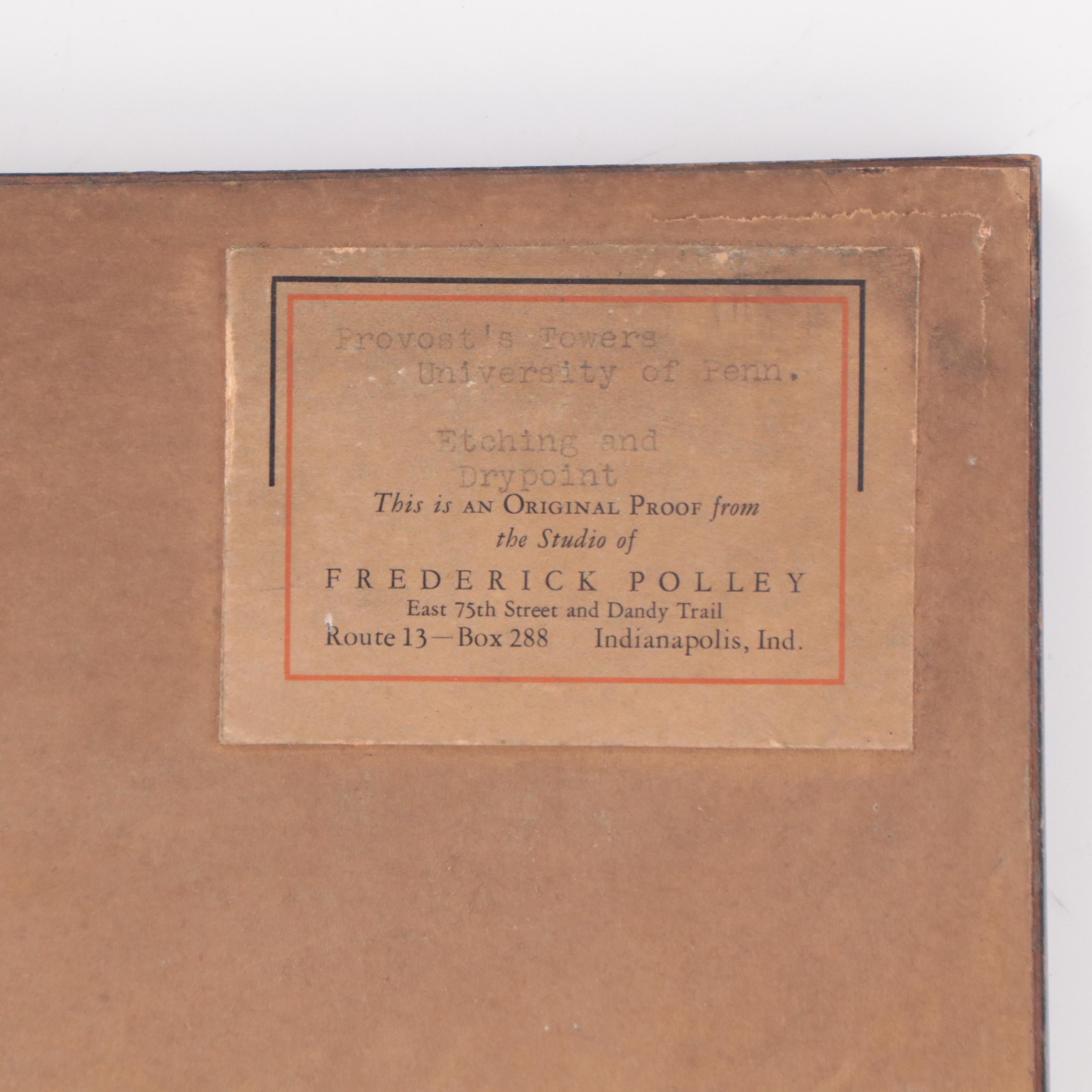 Frederick Polley Drypoint Etching "Provost's Towers, University of ...