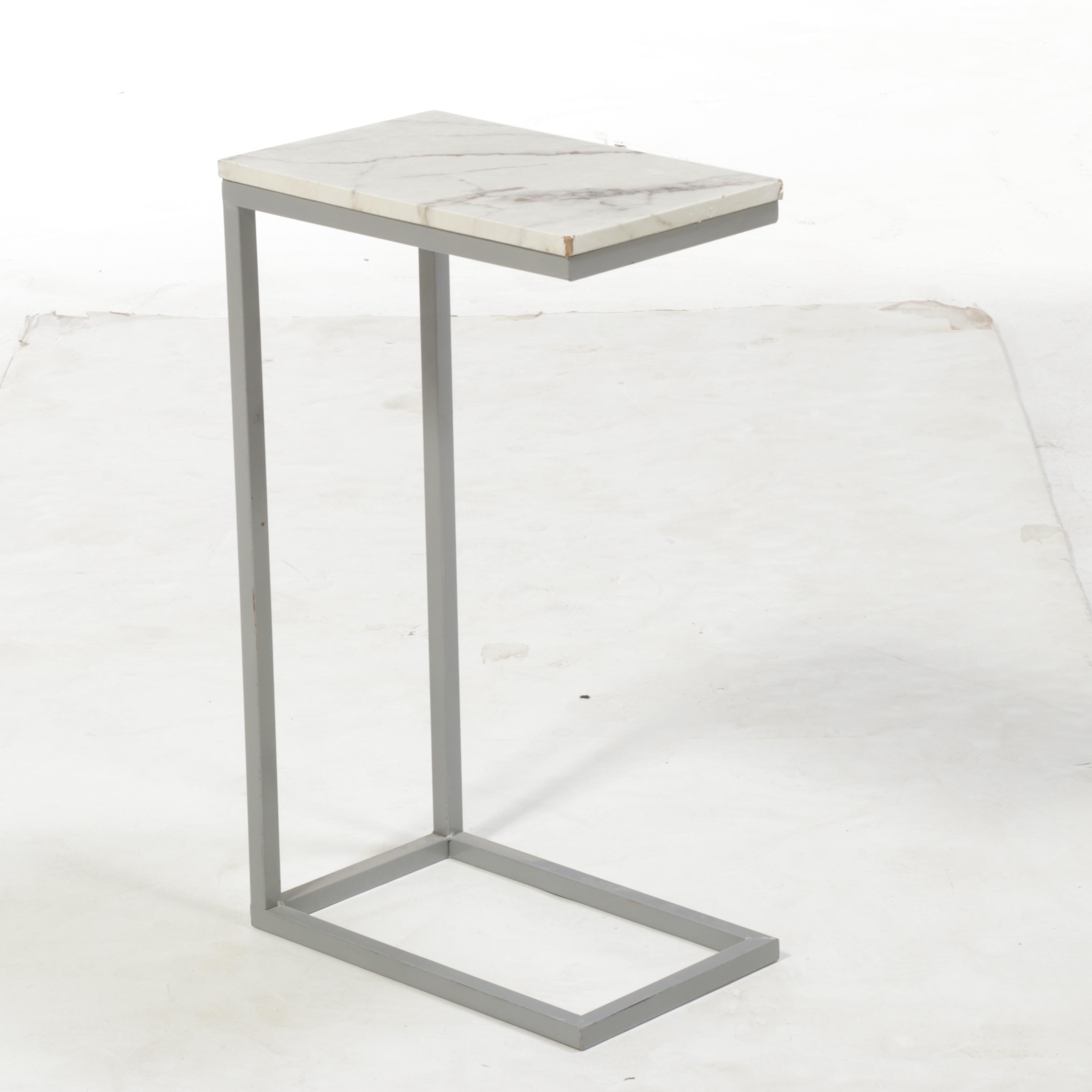 Pair of Contemporary Painted Metal and Marble-Grained Laminate C-Tables ...