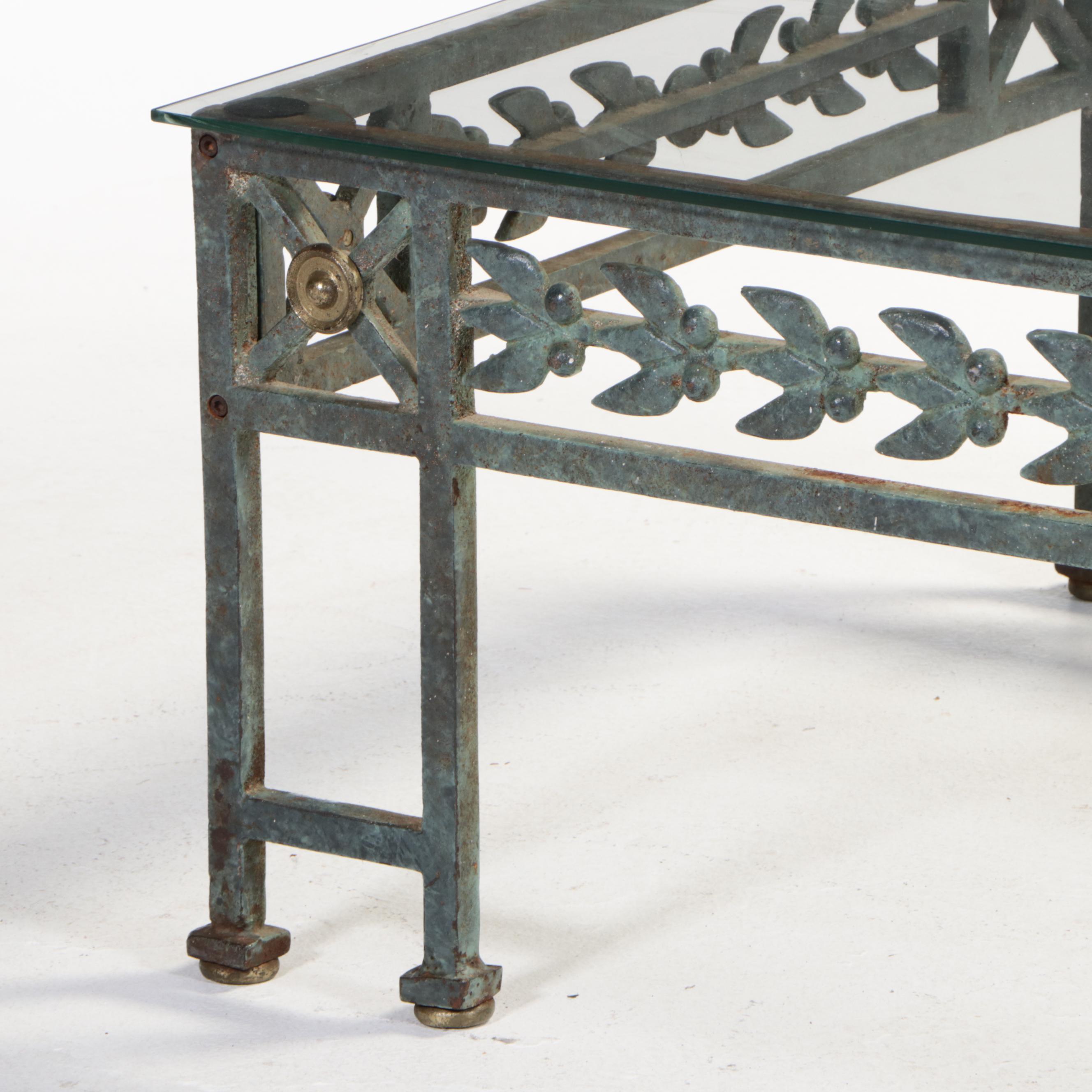 Neoclassical Style Verdigris-Patinated Iron, Brass, and Glass Top ...