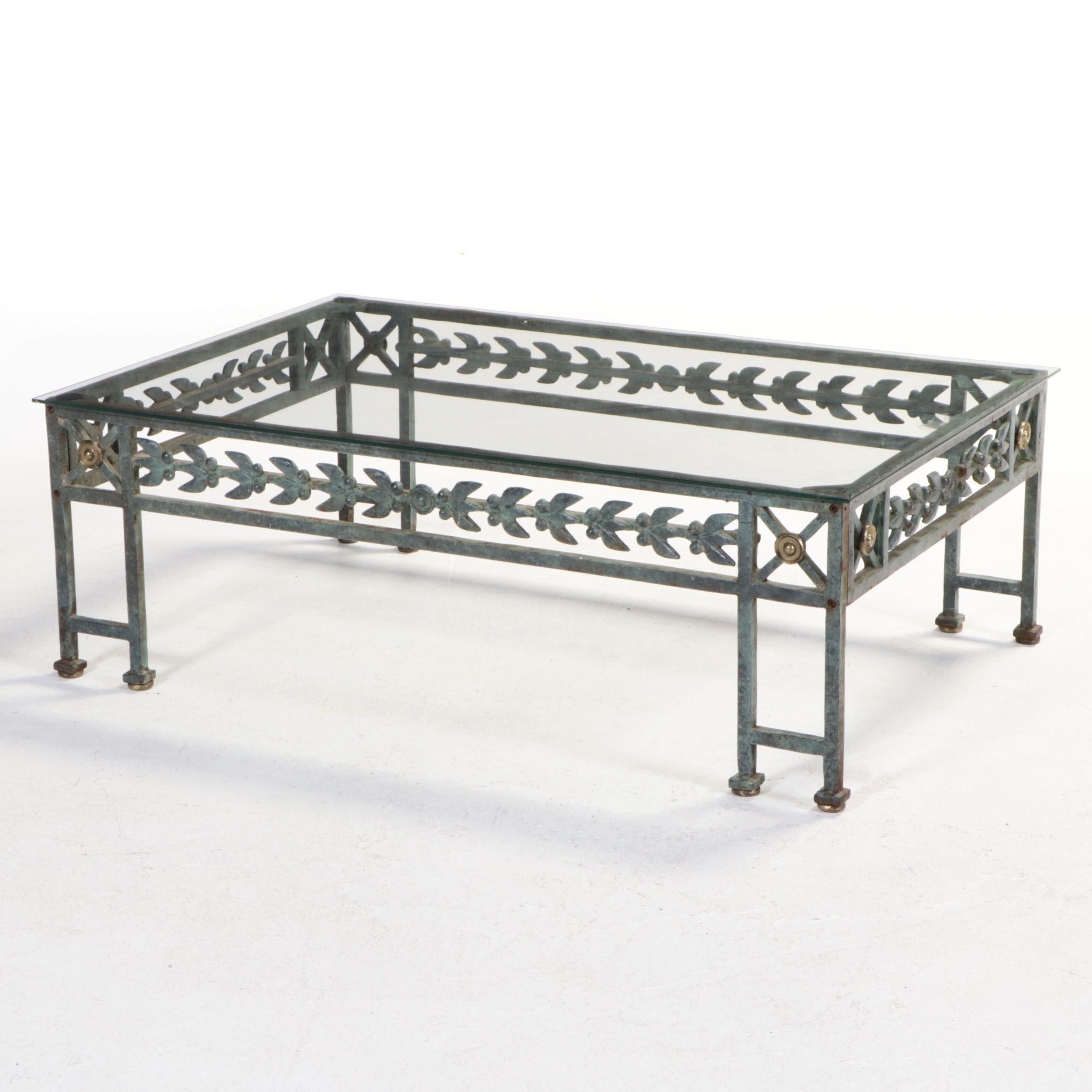Neoclassical Style Verdigris-Patinated Iron, Brass, and Glass Top ...