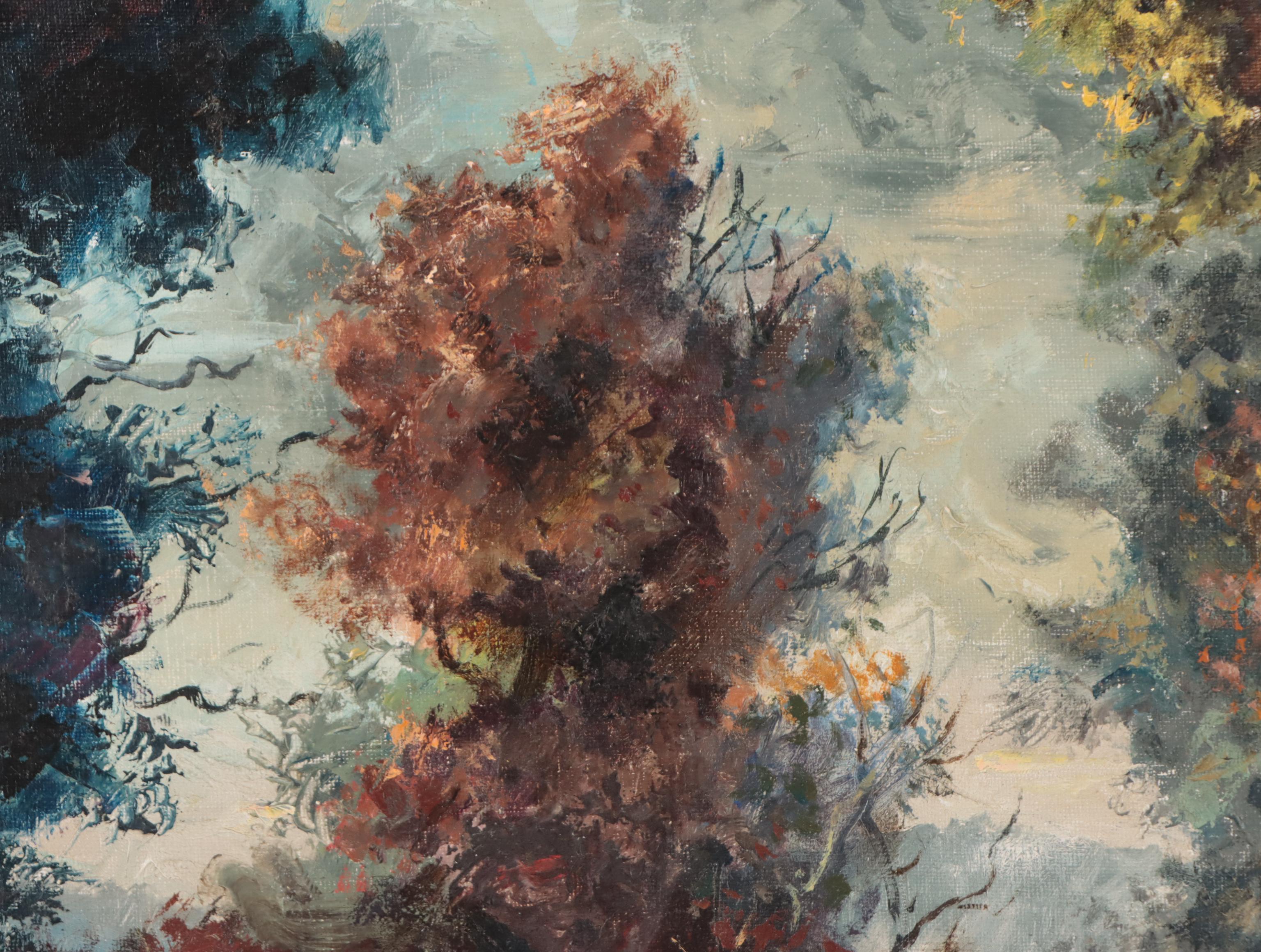 J. Riot Landscape Oil Painting of Romantic Style Scene, Late 20th ...