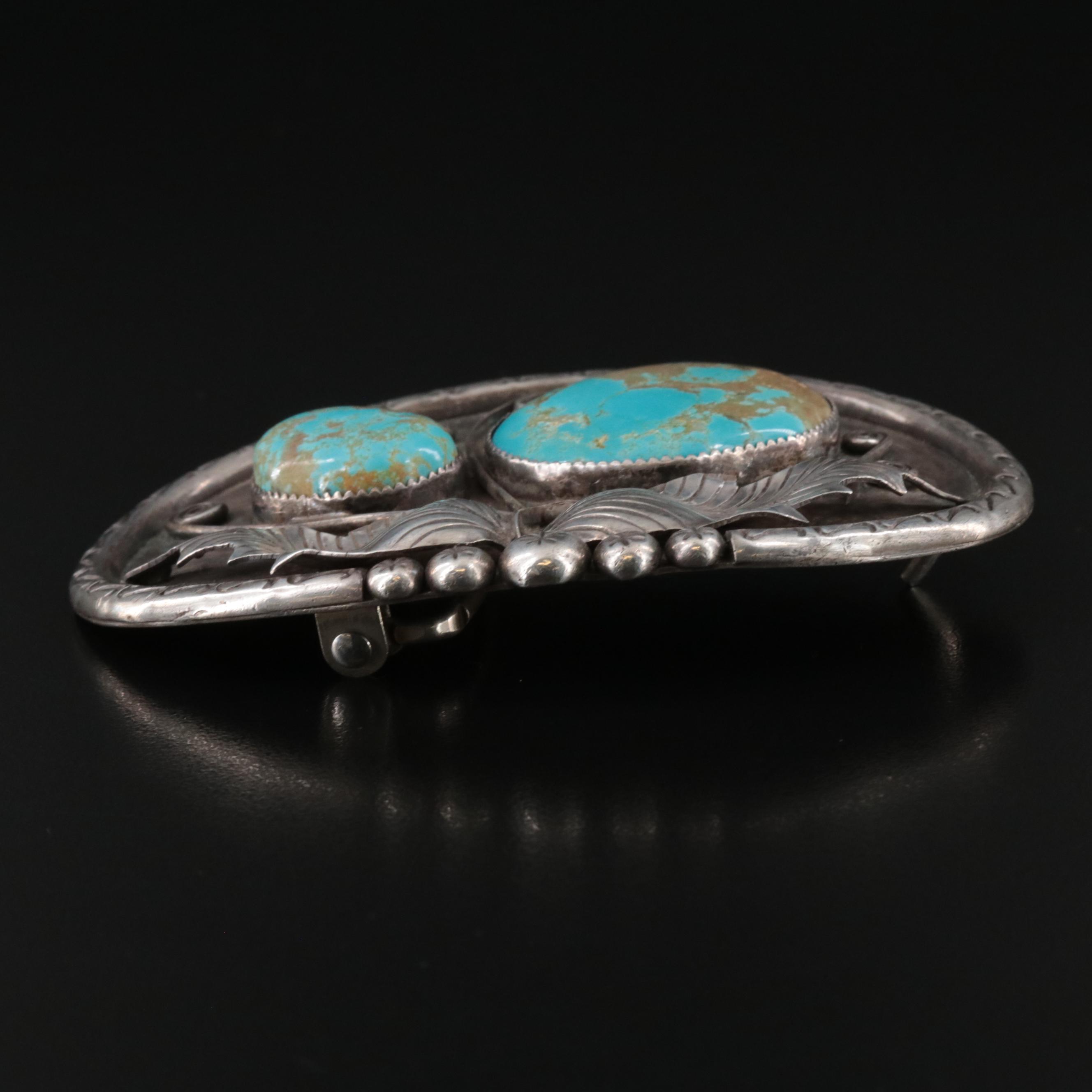 Johnny Frank Navajo Diné Sterling Turquoise Belt Buckle | EBTH