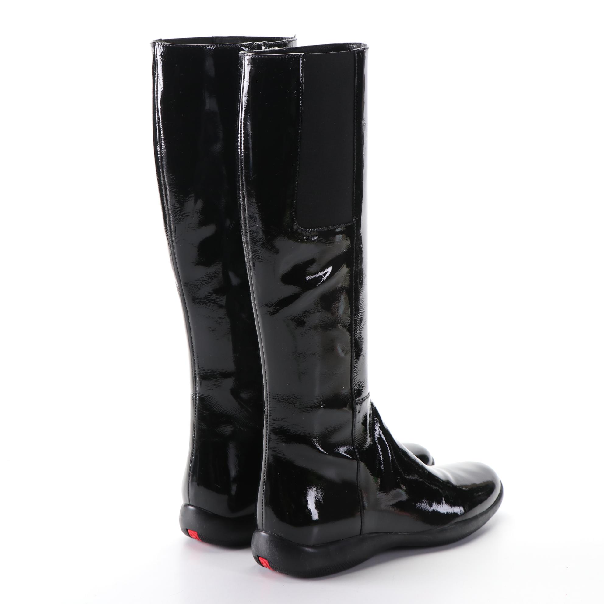 Prada Naplak Patent Leather Boots with Box | EBTH