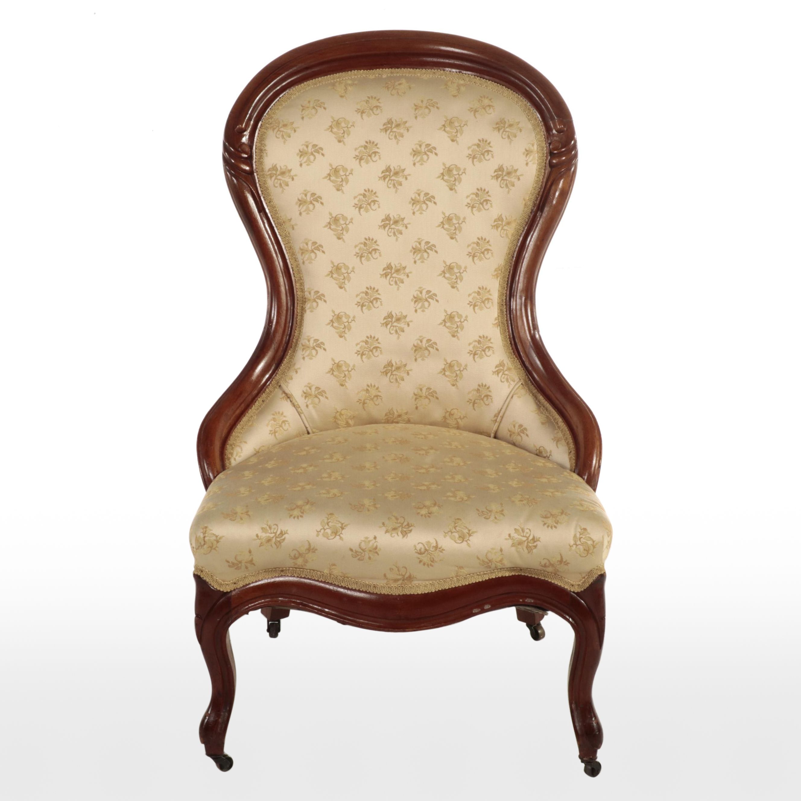 Victorian Rococo Revival Walnut and Upholstered Parlor Side Chair | EBTH