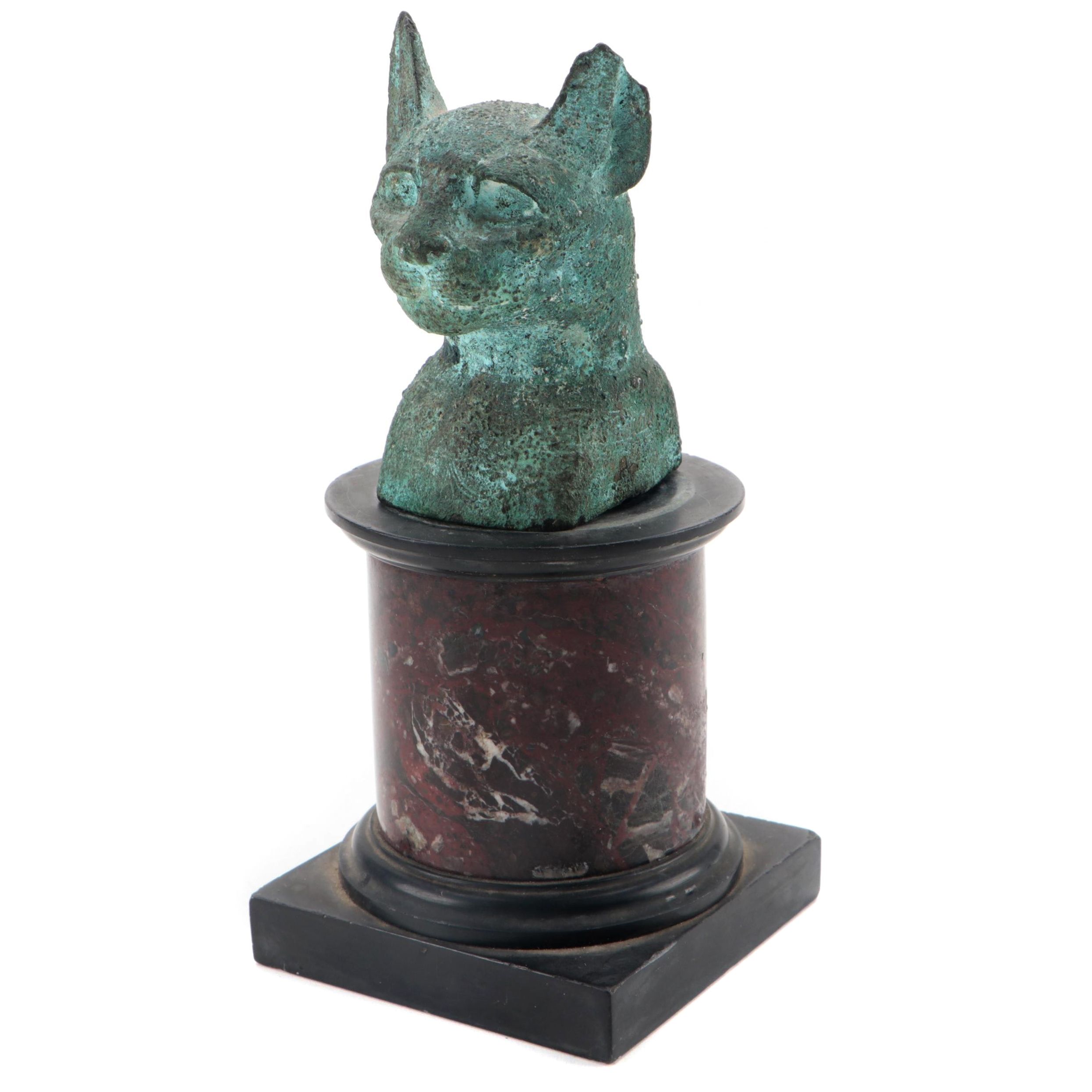 Grand Tour Bronze Bust of Bastet, 3rd-6th Dynasty Style, on Marble ...