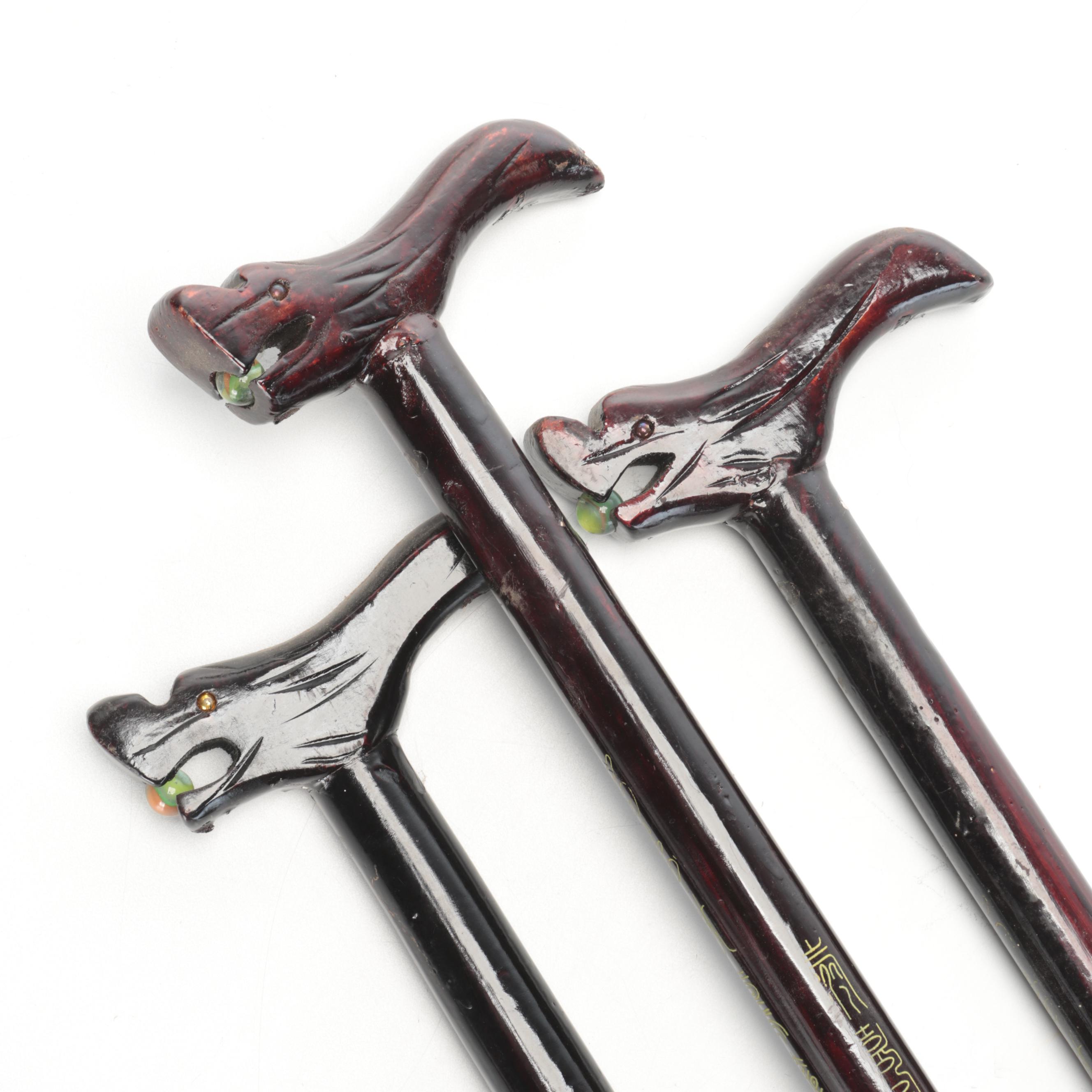 Hand-Carved Embellished Japanese Wooden Canes | EBTH