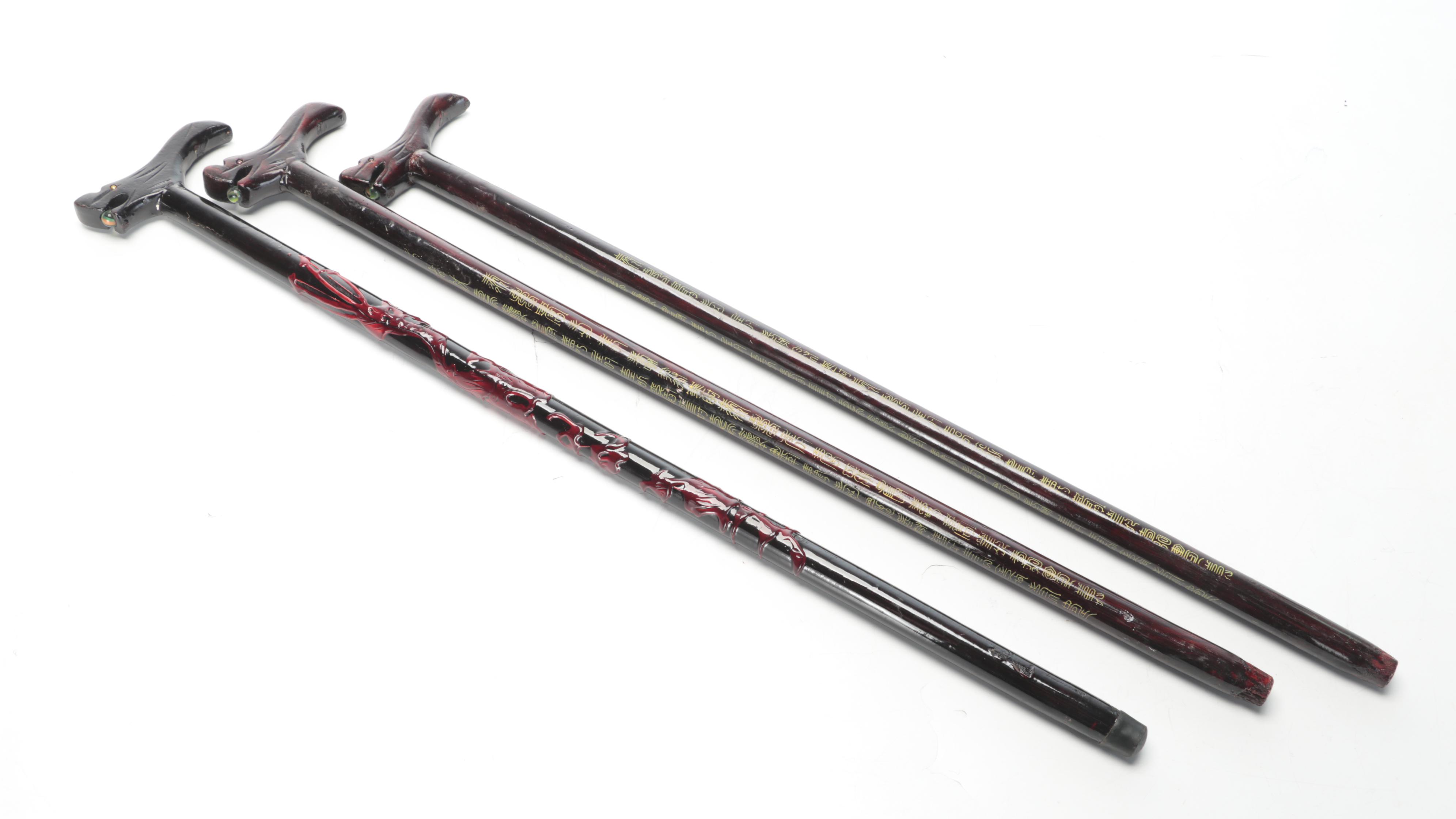 Hand-Carved Embellished Japanese Wooden Canes | EBTH