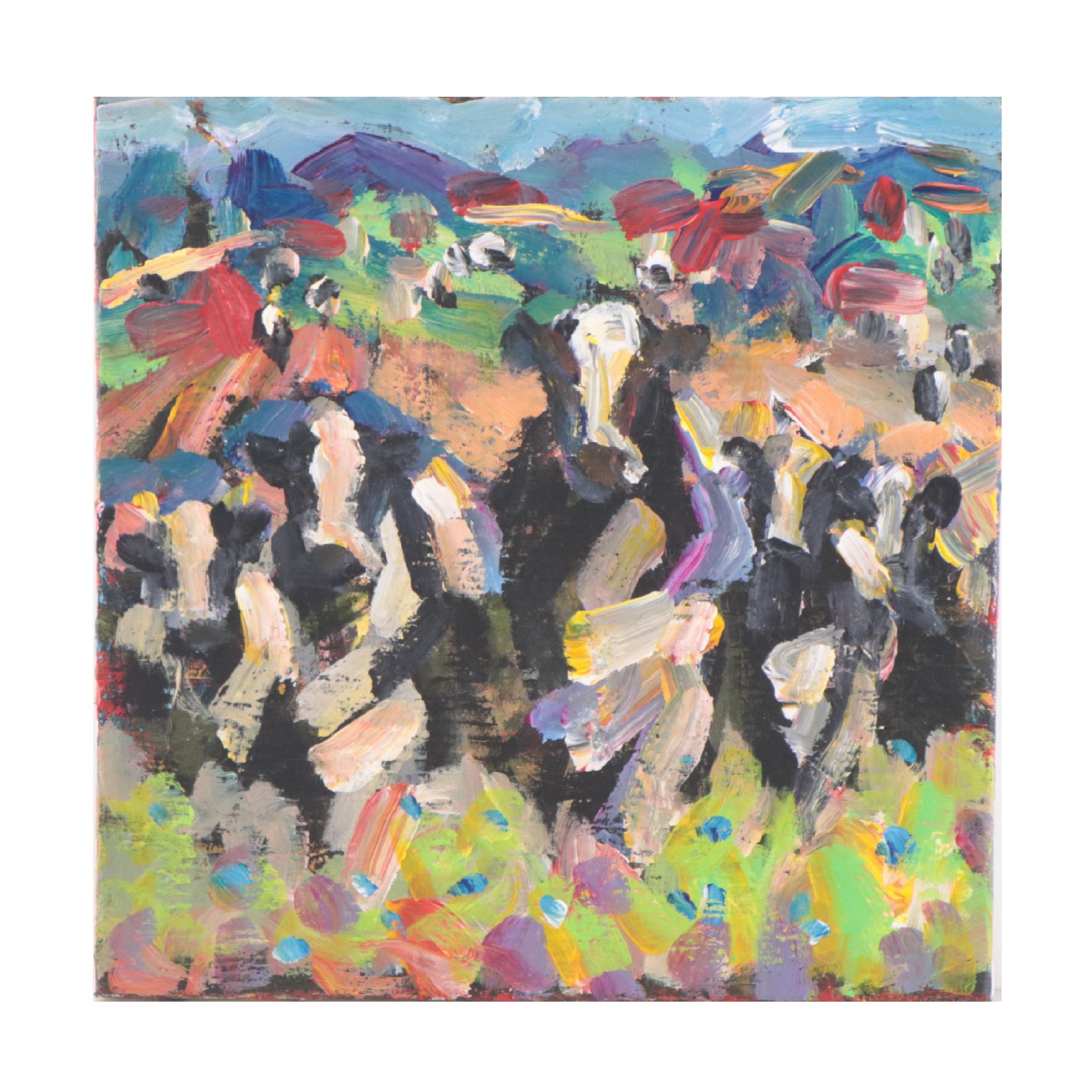 Sam Raines Acrylic Painting of Cows, 21st Century | EBTH