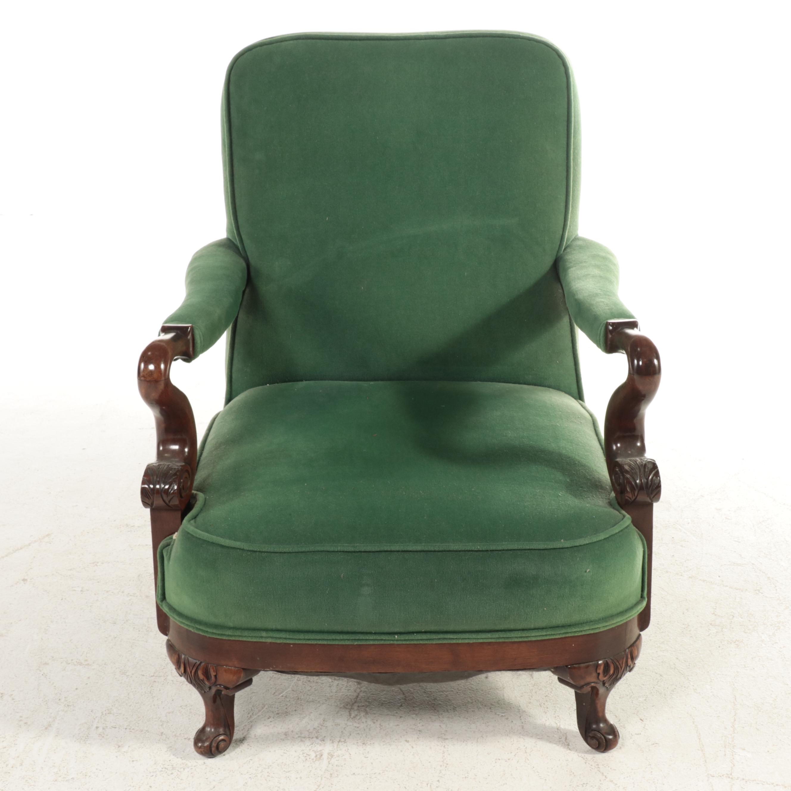 Rococo Style Velvet Upholstered and Walnut-Finish Lounge Chair | EBTH