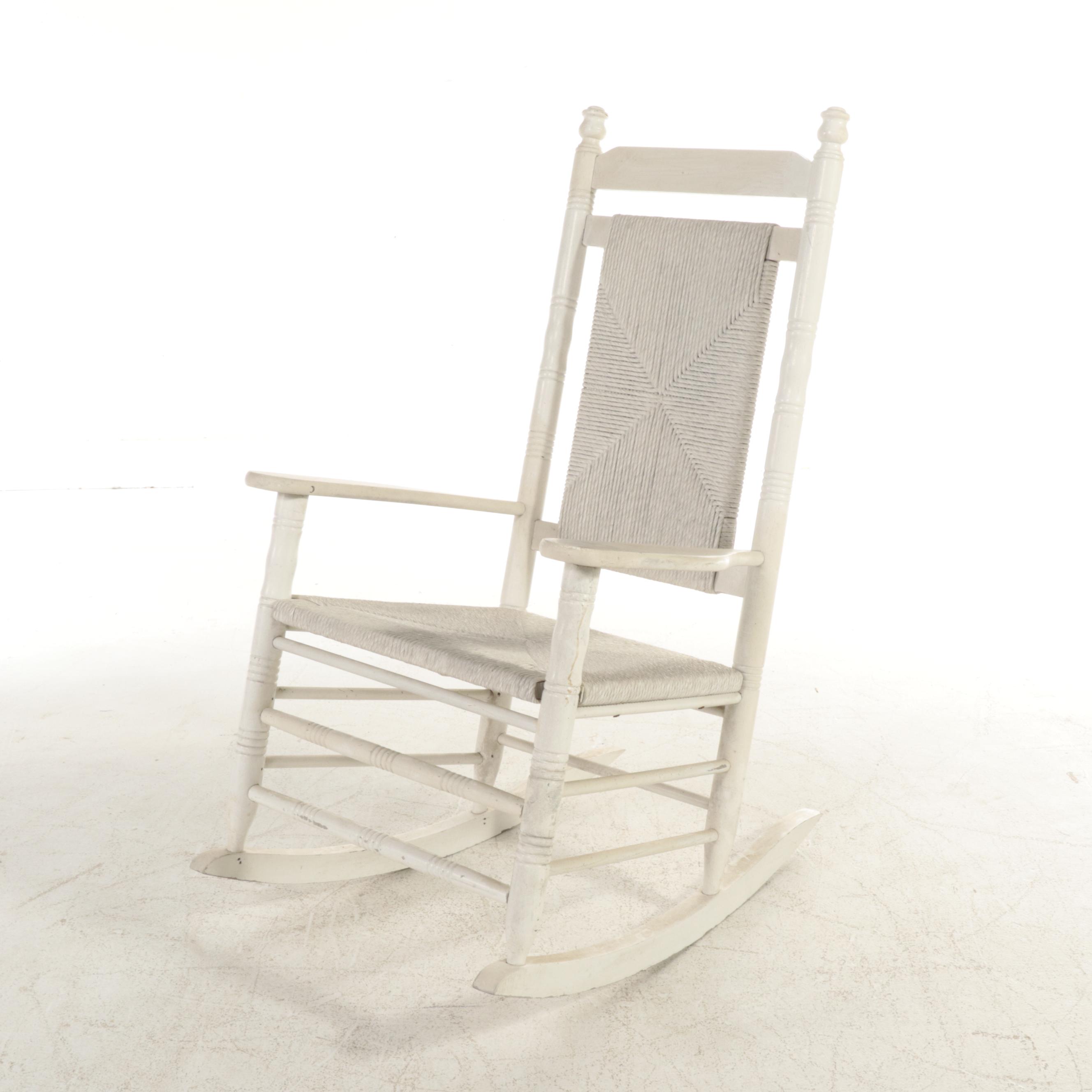 Pair of Cracker Barrel American Primitive Style Painted Wood and Rush ...