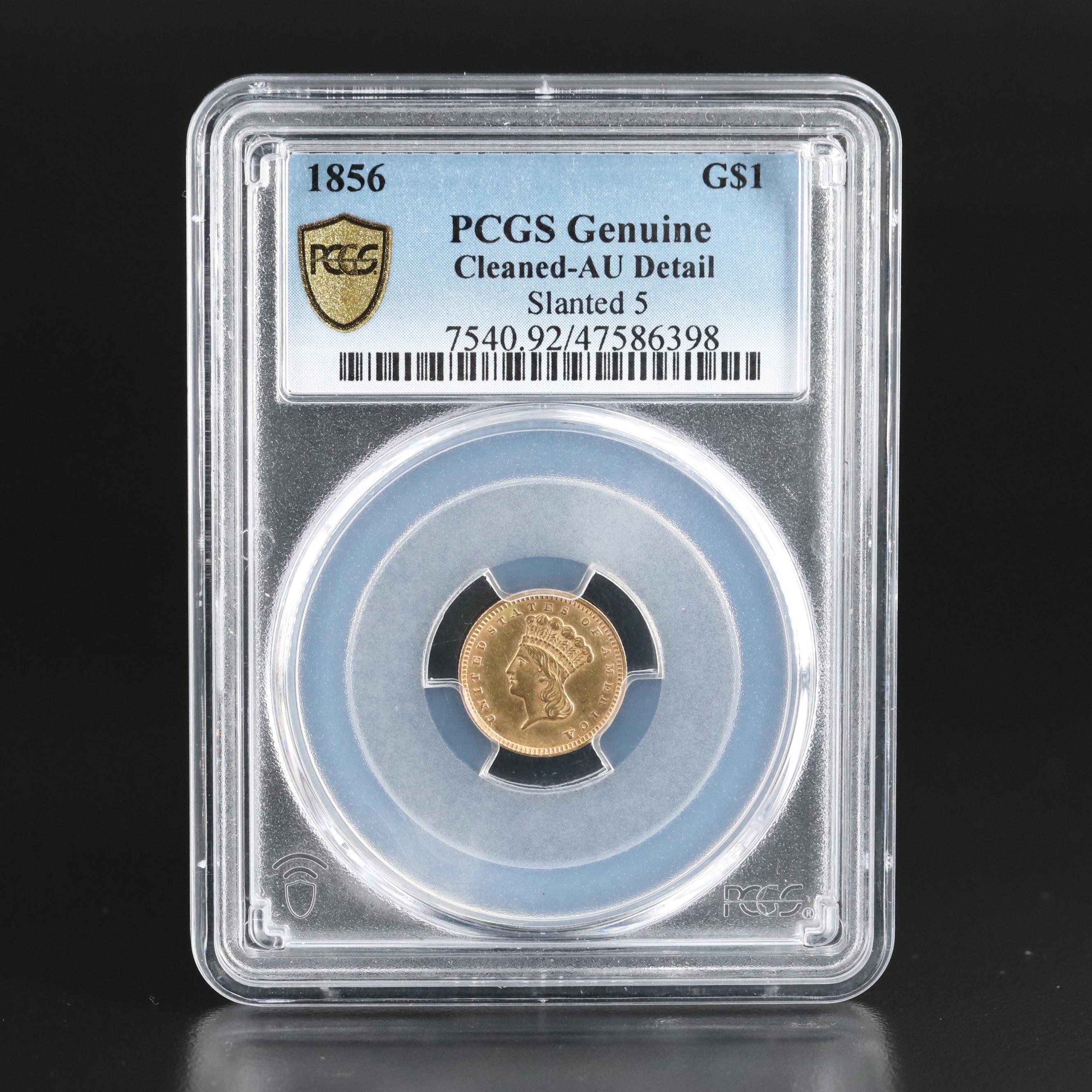 PCGS Genuine Cleaned AU Details 1856 One Dollar Gold Coin | Everything ...