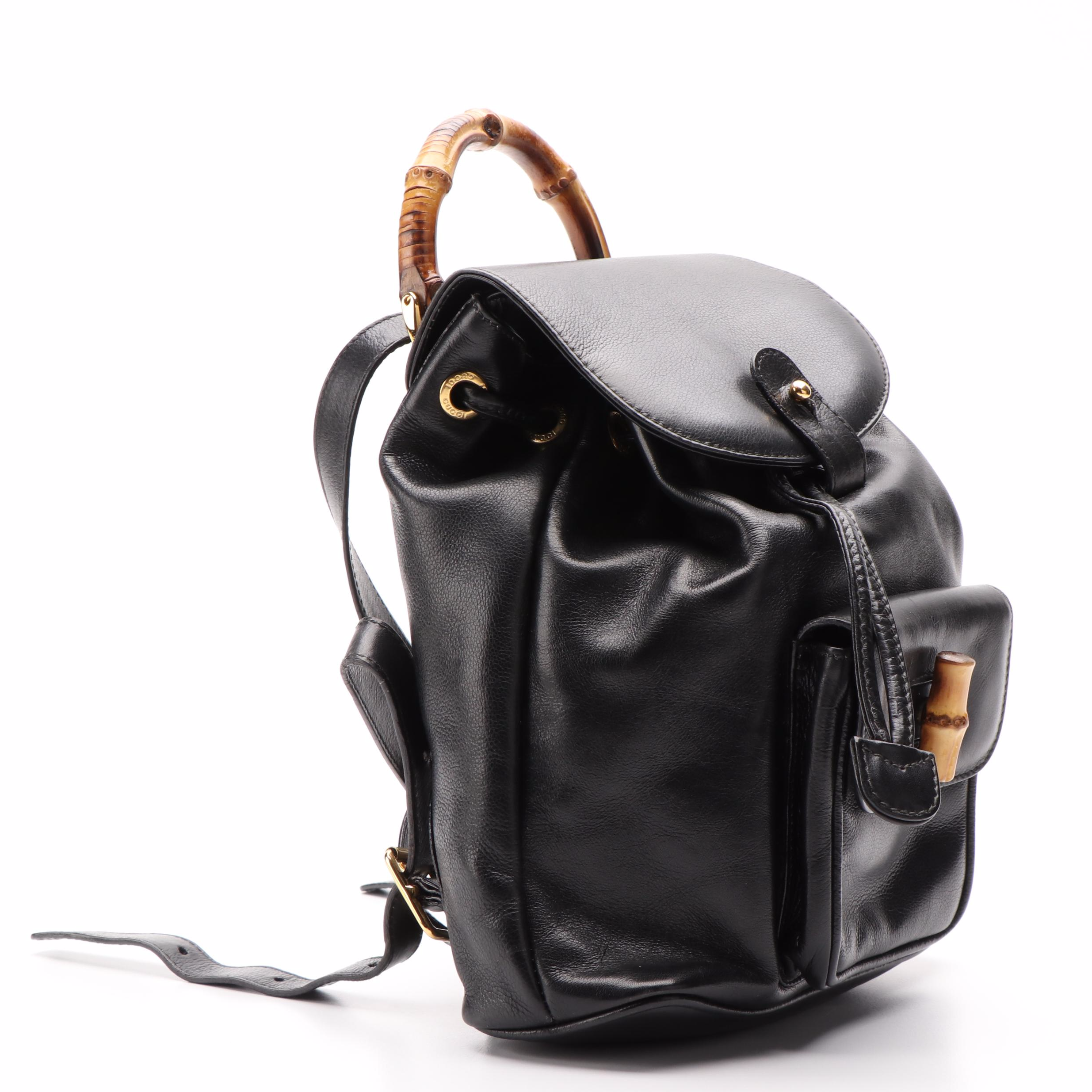 Gucci Small Backpack in Bamboo Black Leather | Everything But The House