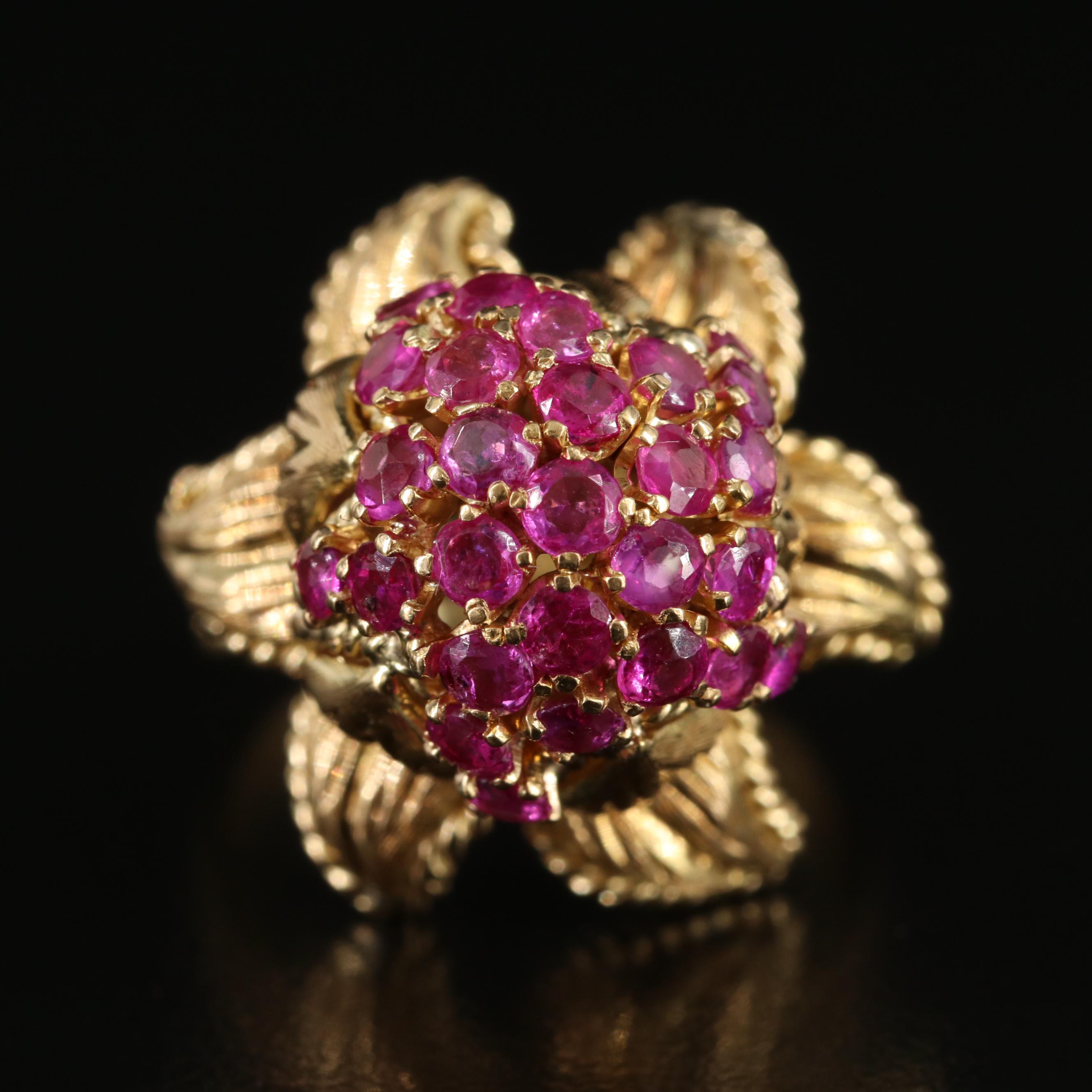 Vintage 18K Pavé Ruby Flower Ring | EBTH