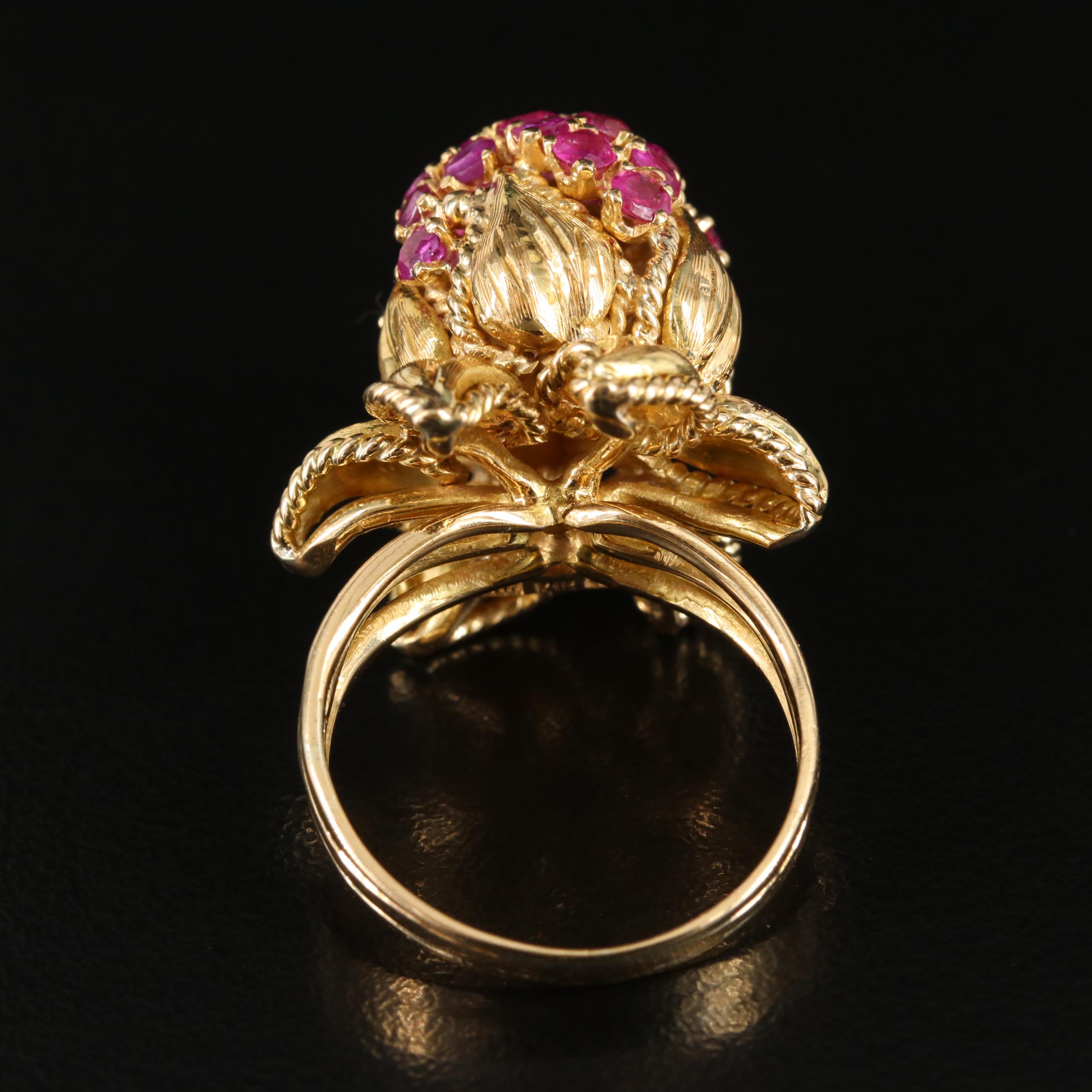 Vintage 18K Pavé Ruby Flower Ring | EBTH