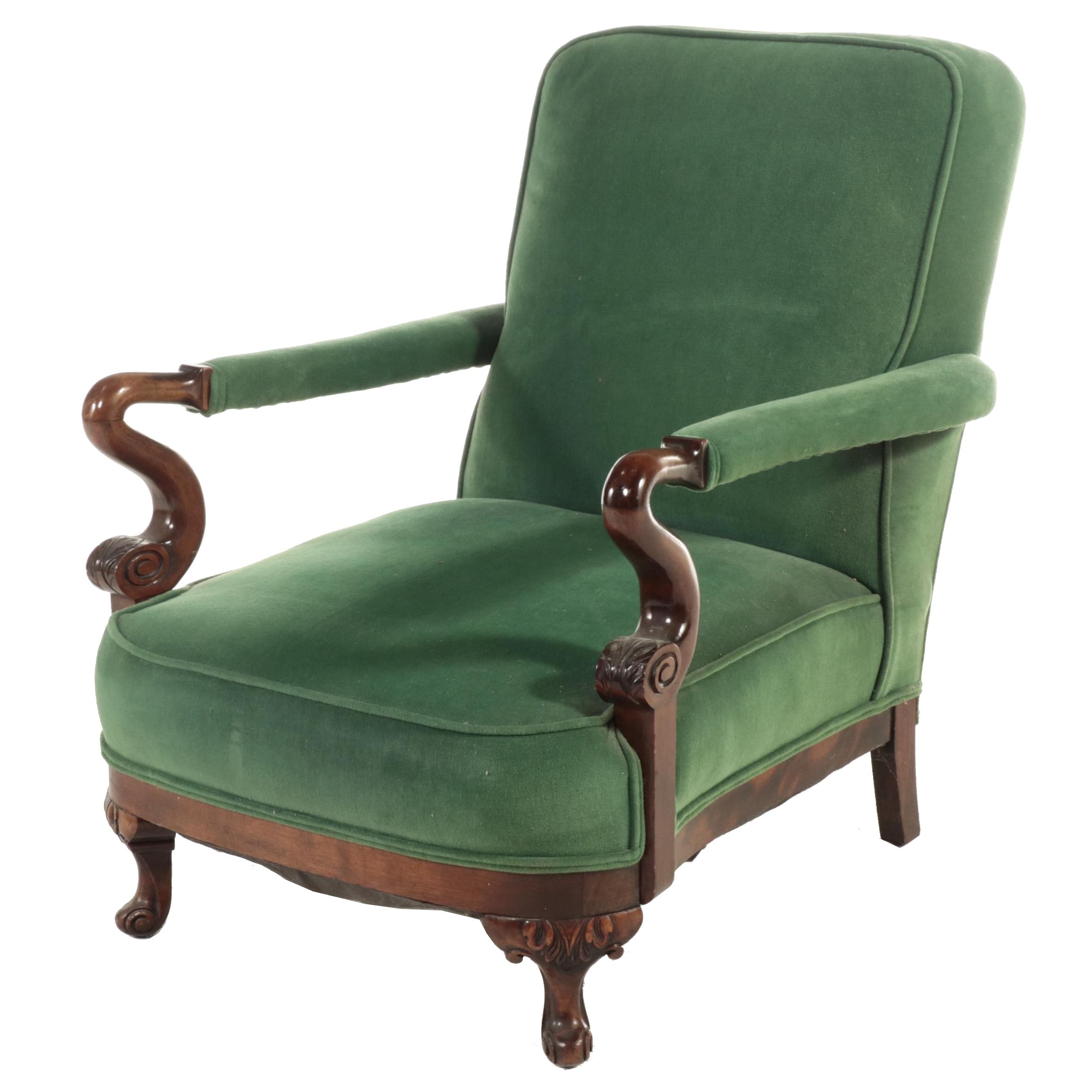 Rococo Style Velvet Upholstered and Walnut-Finish Lounge Chair | EBTH