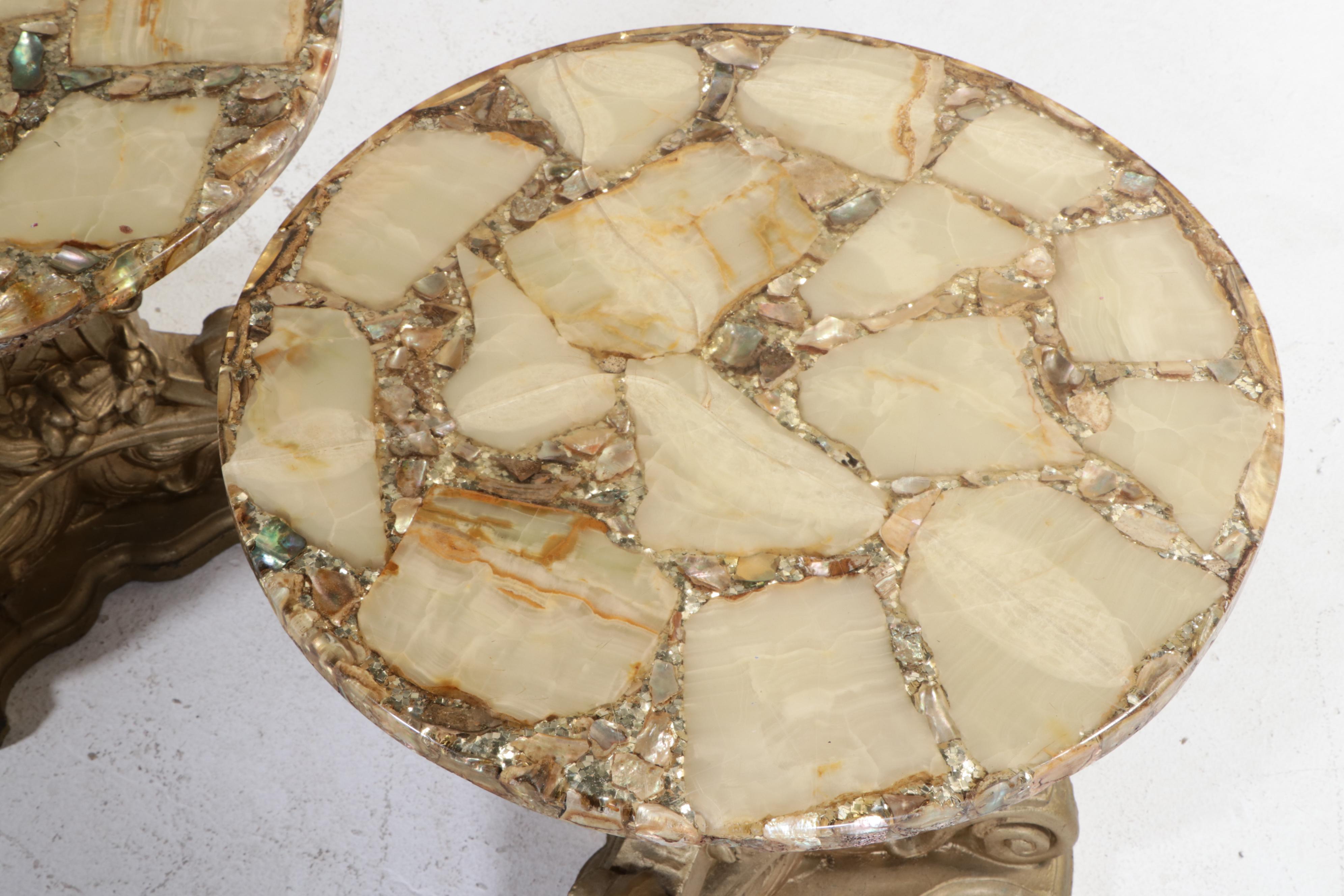 Three Onyx and Abalone-Inlaid Resin Occasional Tables, Manner of Arturo ...