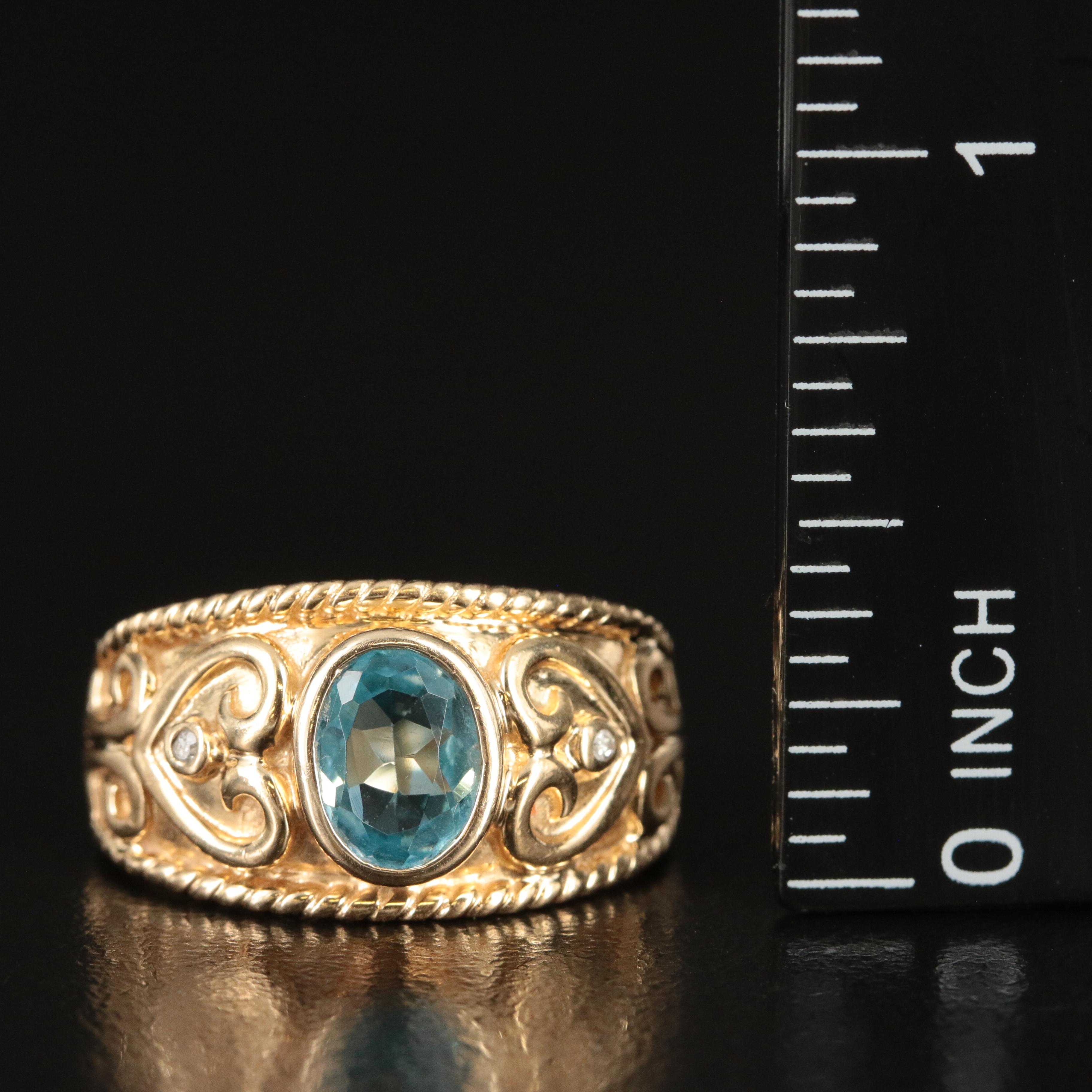 14K Topaz Ring with Scrollwork Trim and Diamond Accents | EBTH