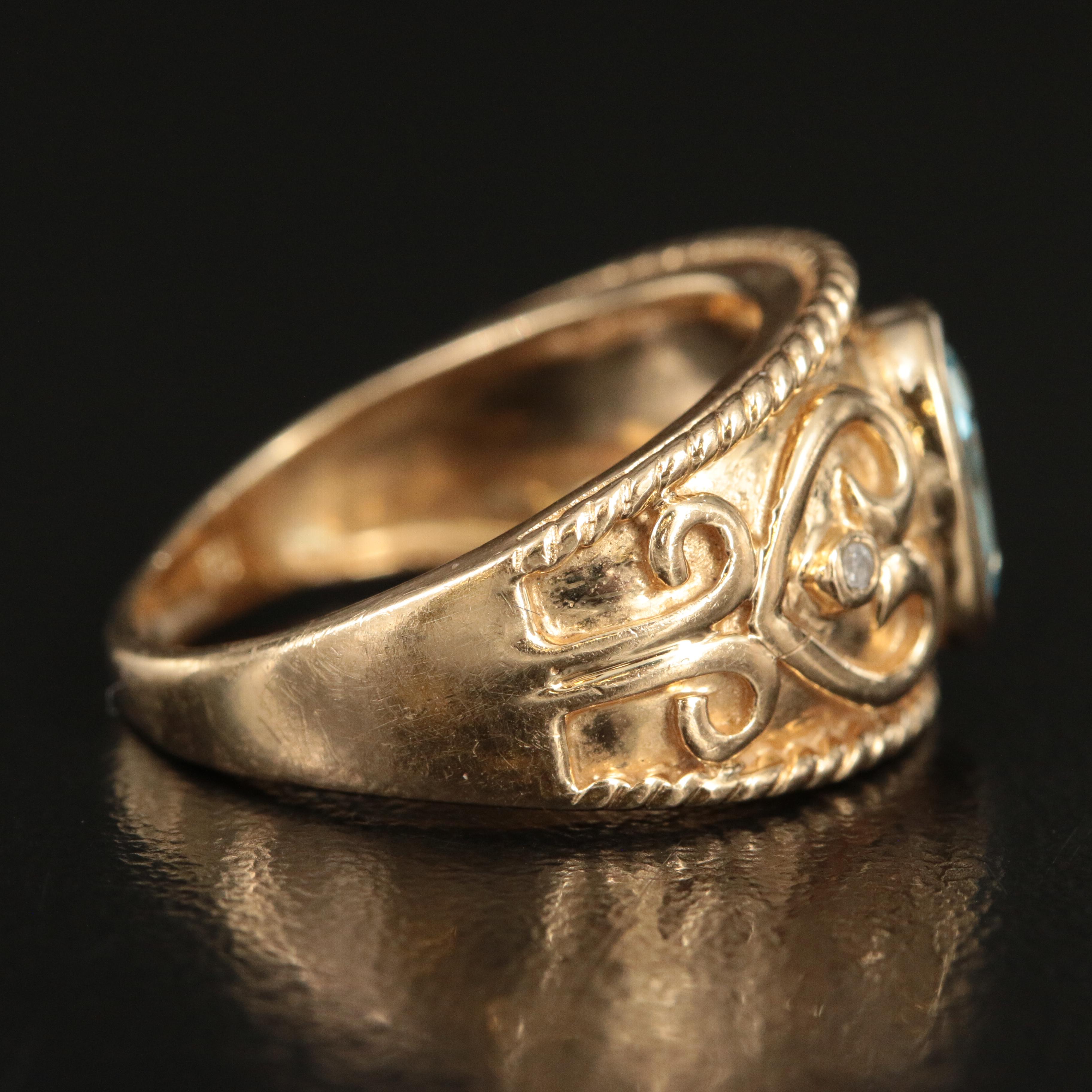 14K Topaz Ring with Scrollwork Trim and Diamond Accents | EBTH