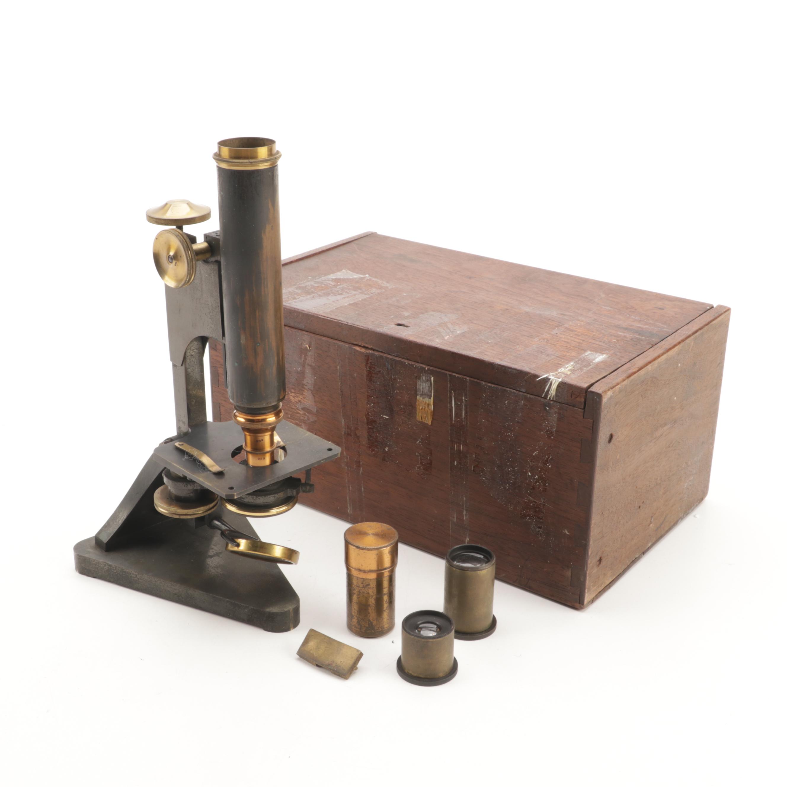 R&J Beck Early Field Microscope With Griffith Eyepieces and Crate, Late ...
