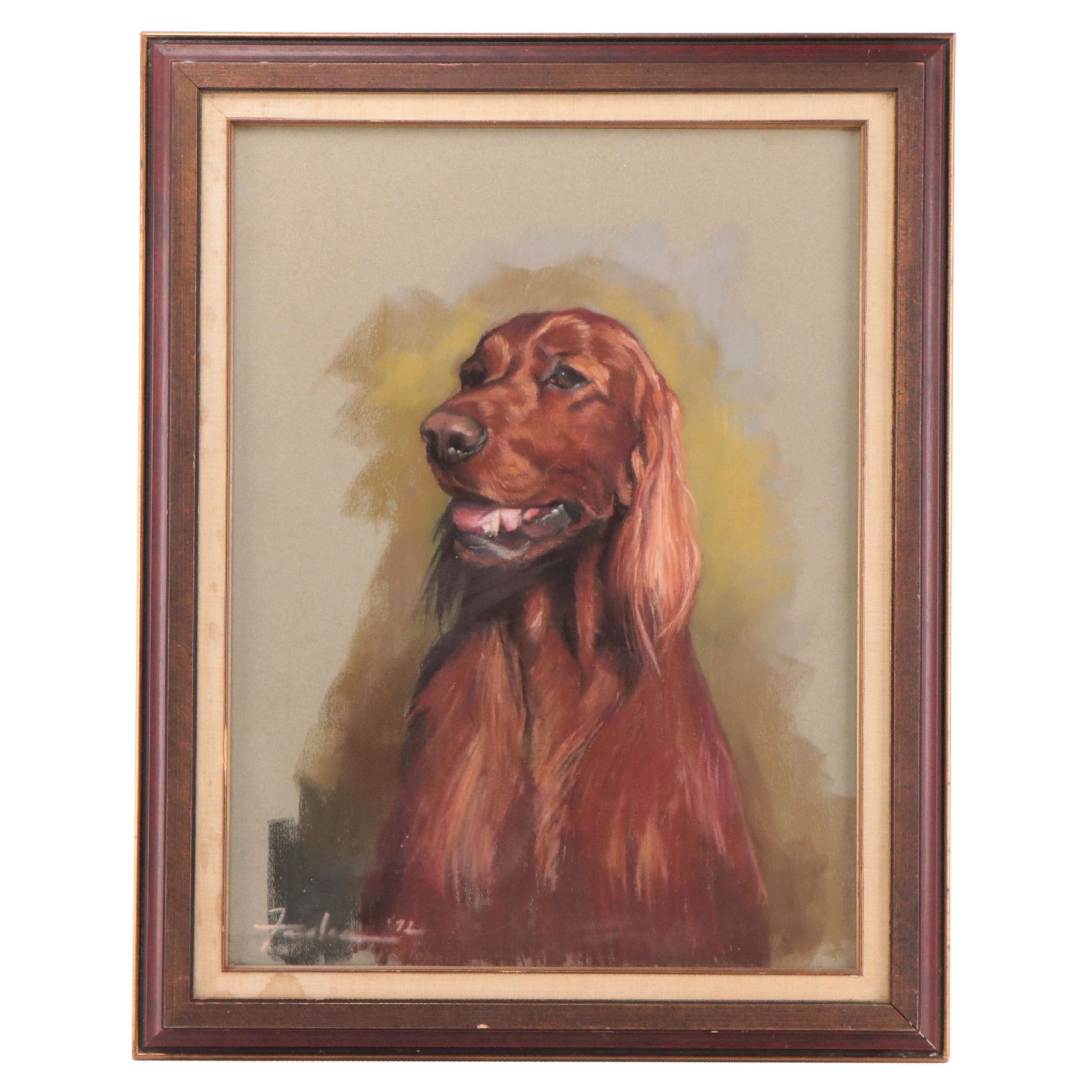 Pastel Portrait Drawing of Irish Red Setter, 1972 | EBTH