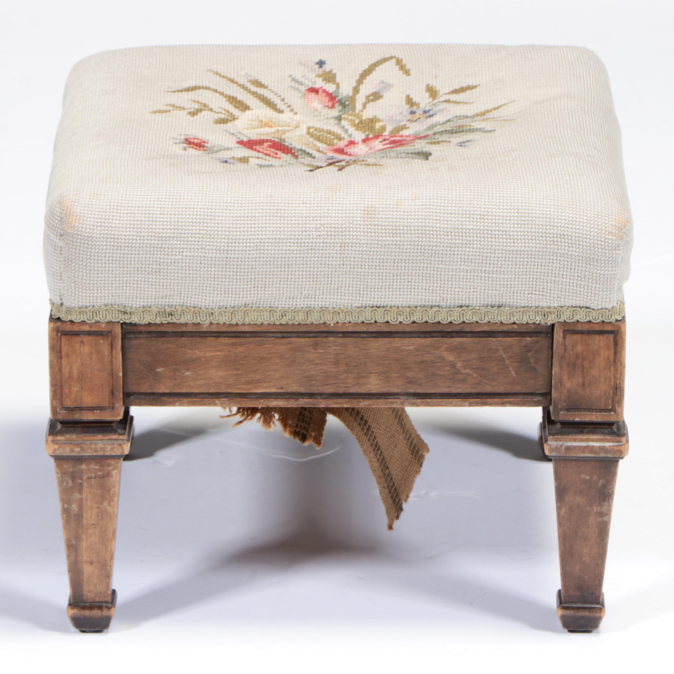 Neoclassical Style Birch and Needlepoint Footstool, Late 19th/Early ...