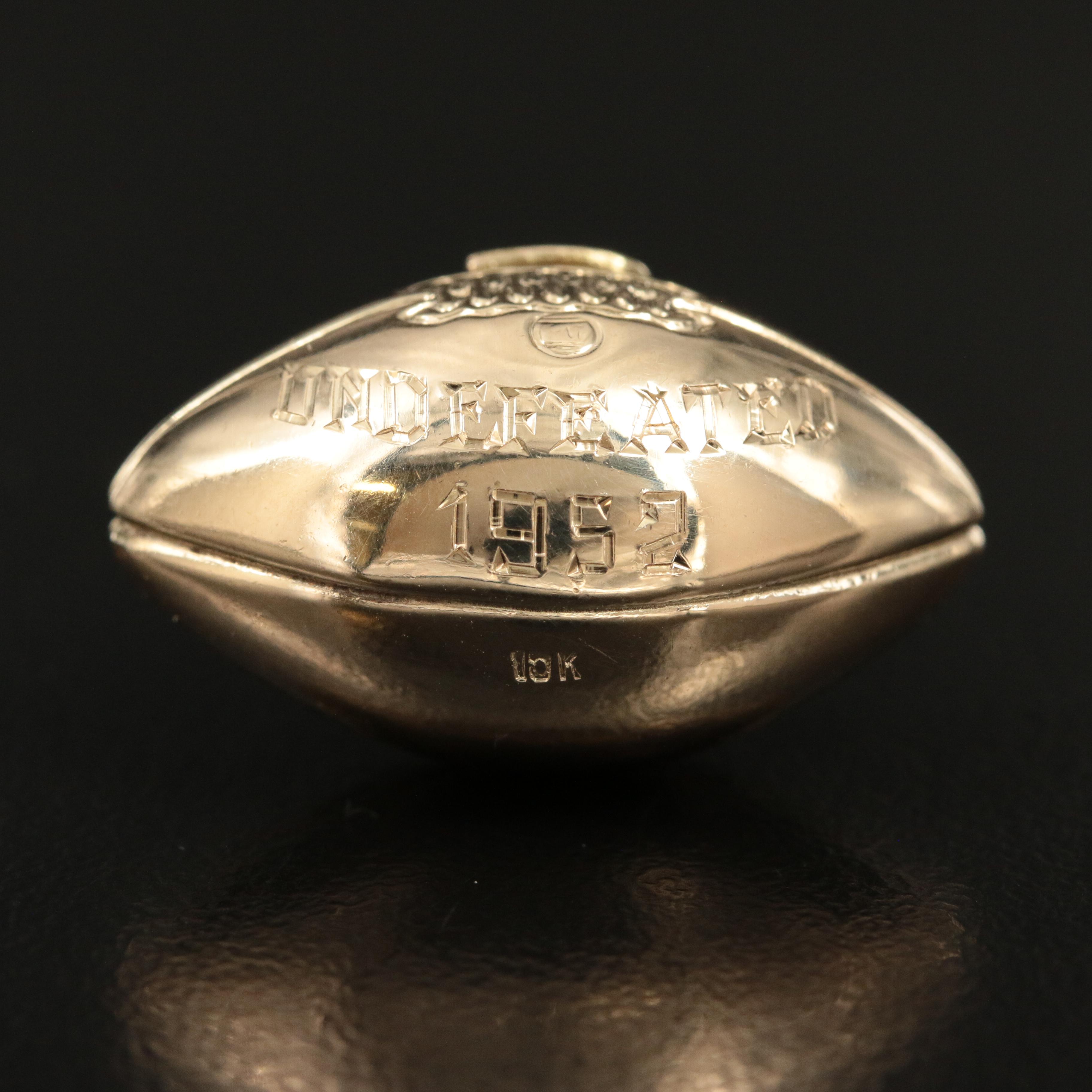 10K "Undefeated 1952" Football Charm with Enamel Accent | EBTH