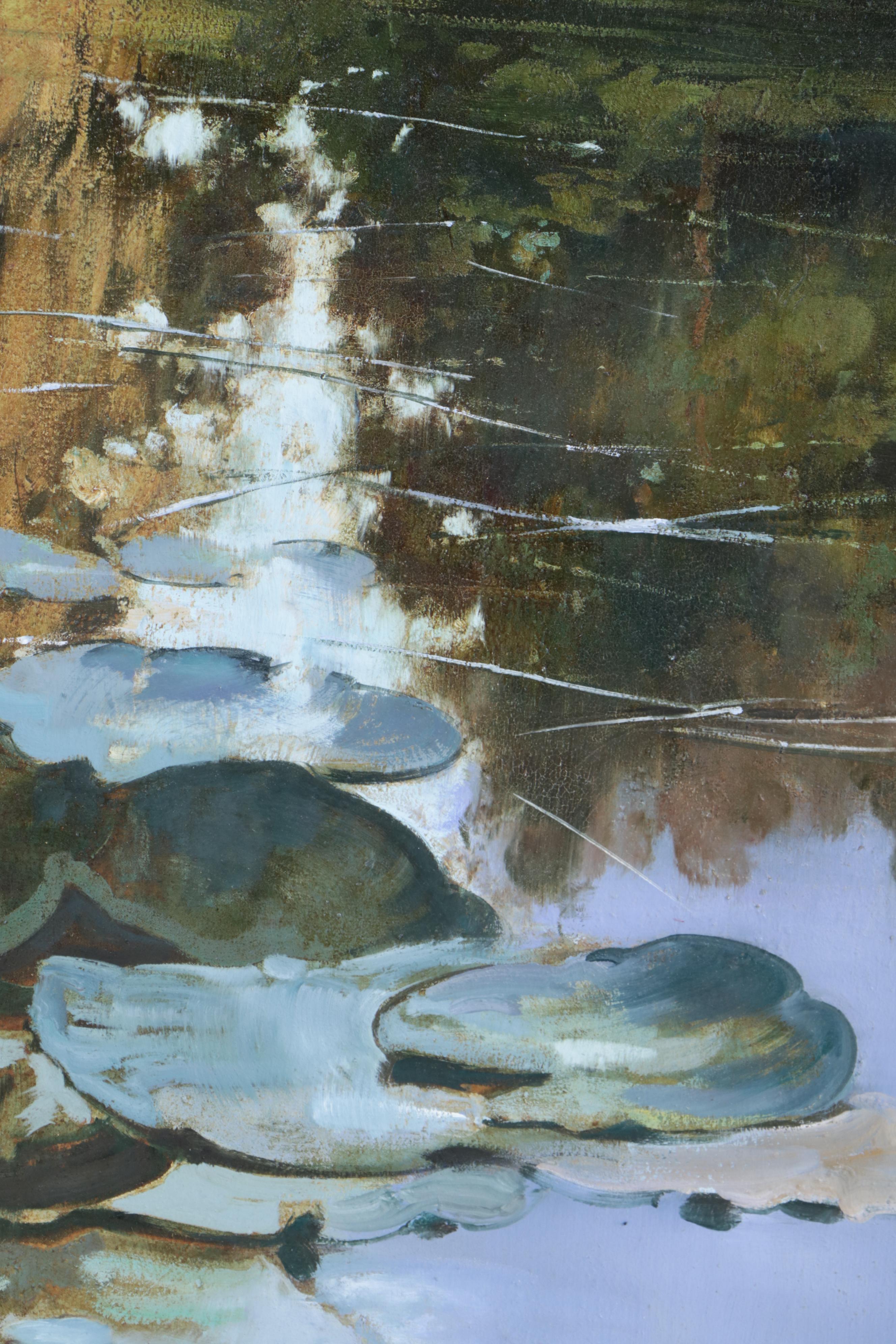 Daniel Maffia Large-Scale Pond Landscape Oil Painting | EBTH