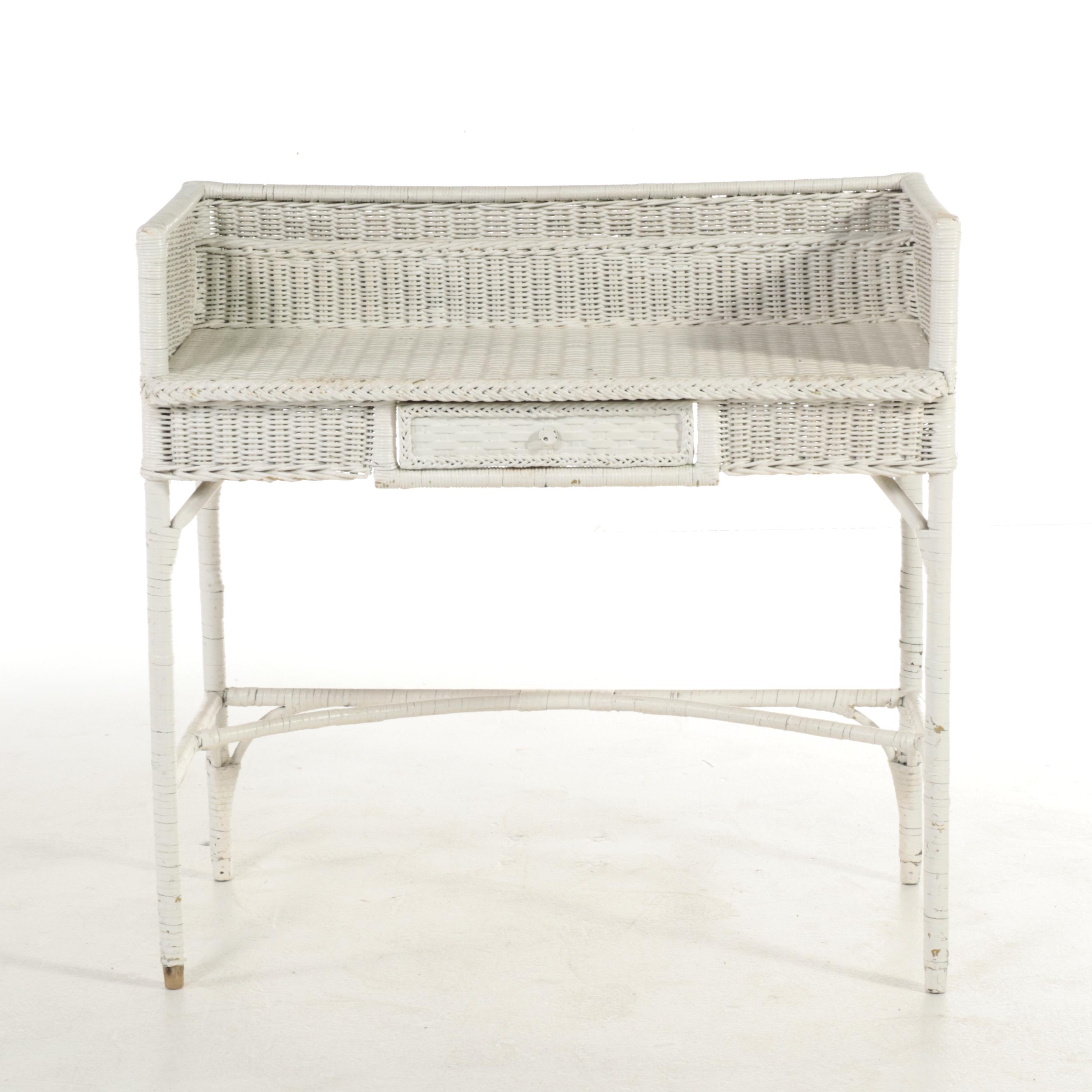 White-Painted Wicker Vanity Table, Late 20th Century | EBTH