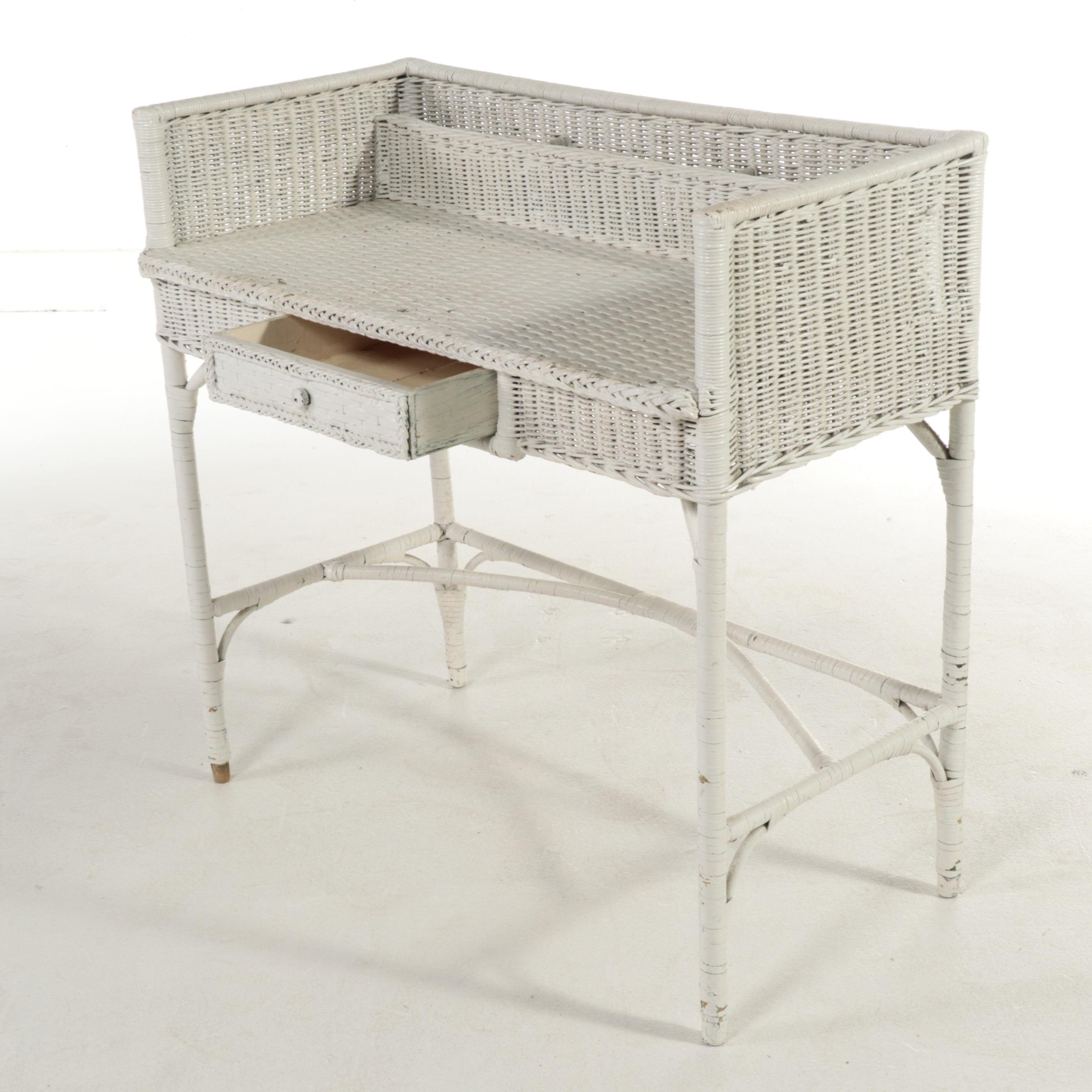 White-Painted Wicker Vanity Table, Late 20th Century | EBTH