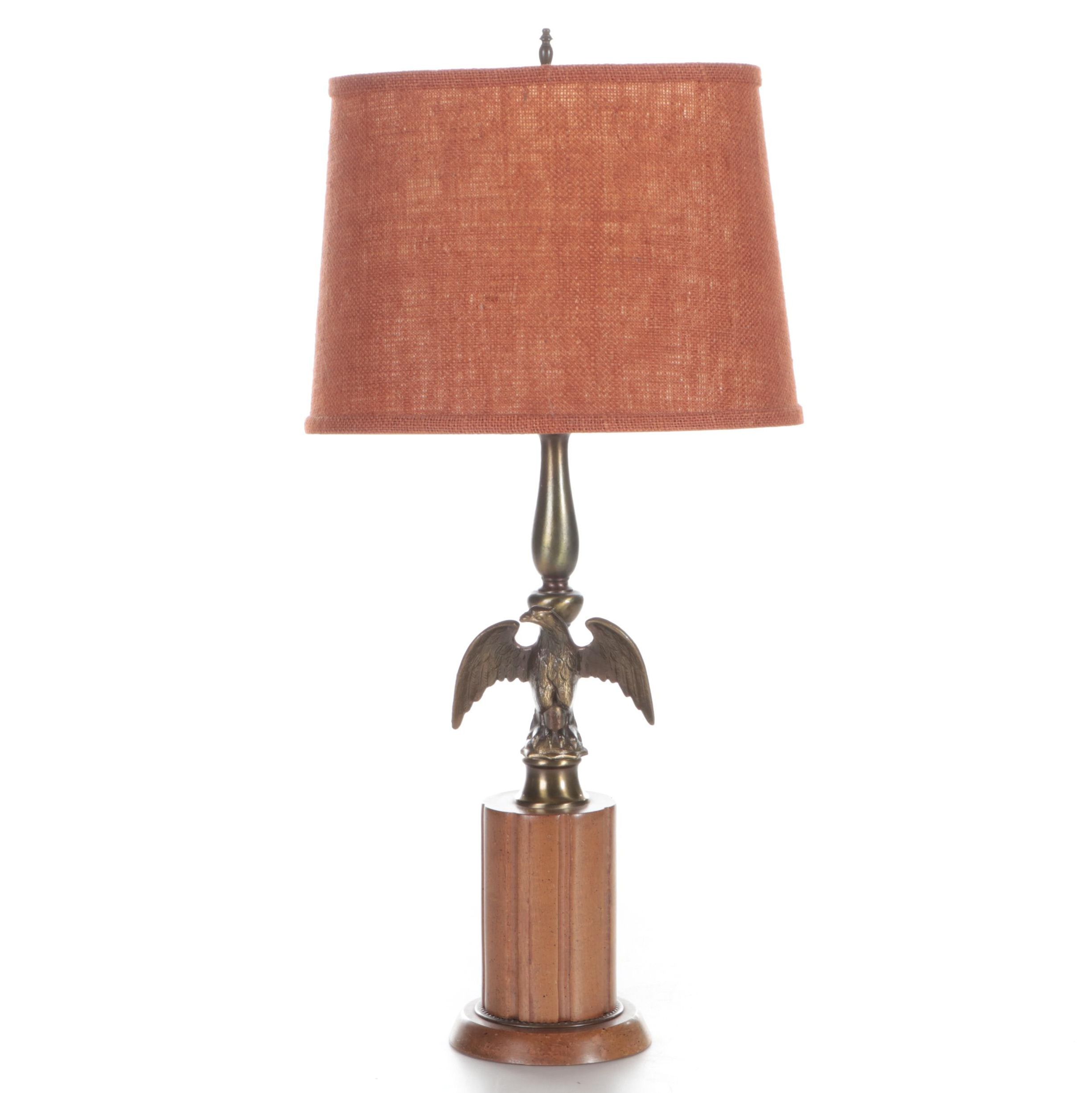 Federal Style Cast Metal and Wood Eagle Table Lamp, Mid-20th Century | EBTH