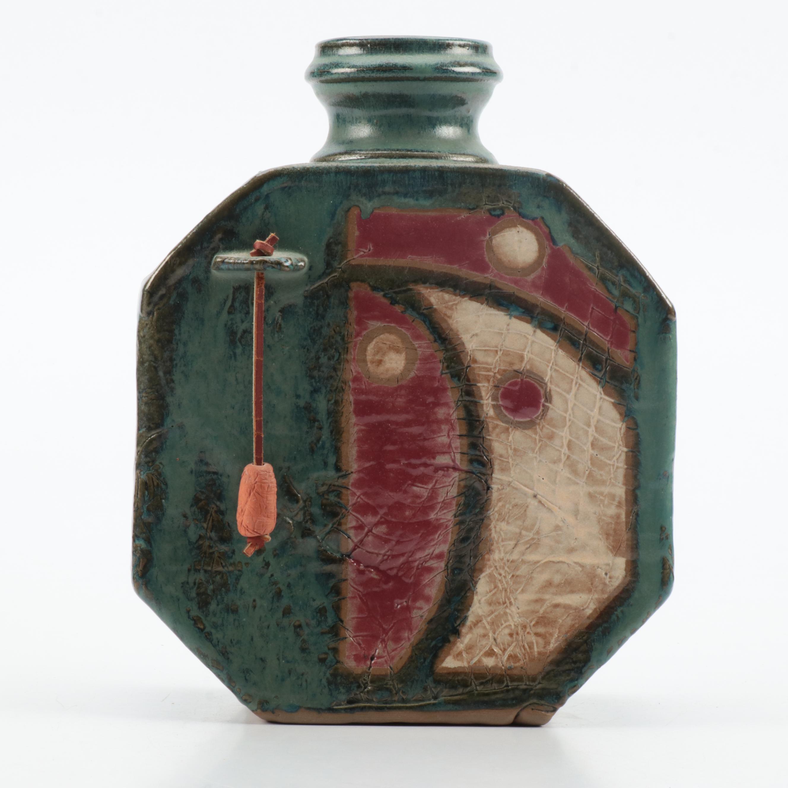 Artisan Hand Built Slab Art Pottery Raku-Fired and Glazed Bottle Vase ...