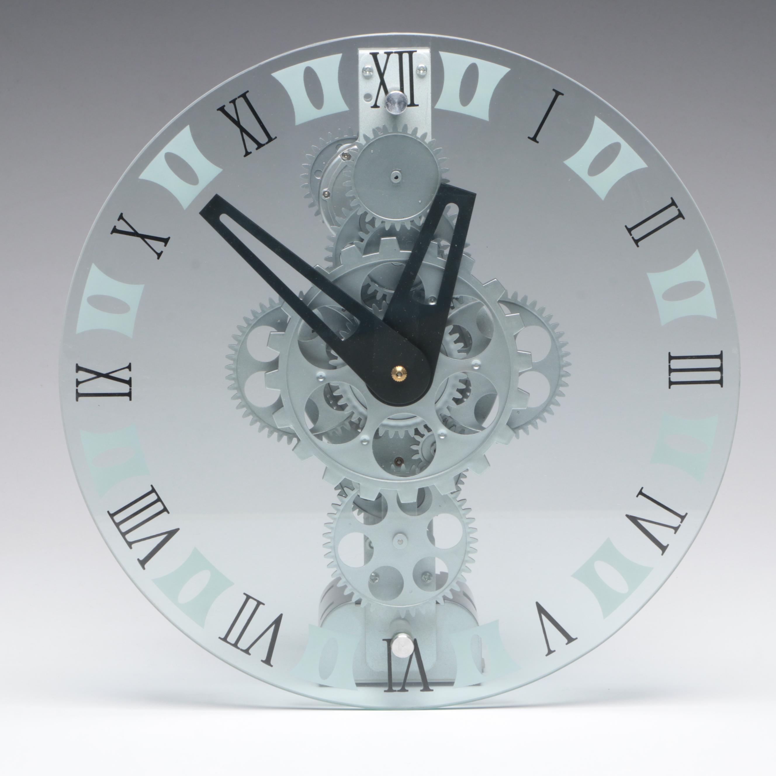 Glass and Metal Moving Gear Clock | EBTH