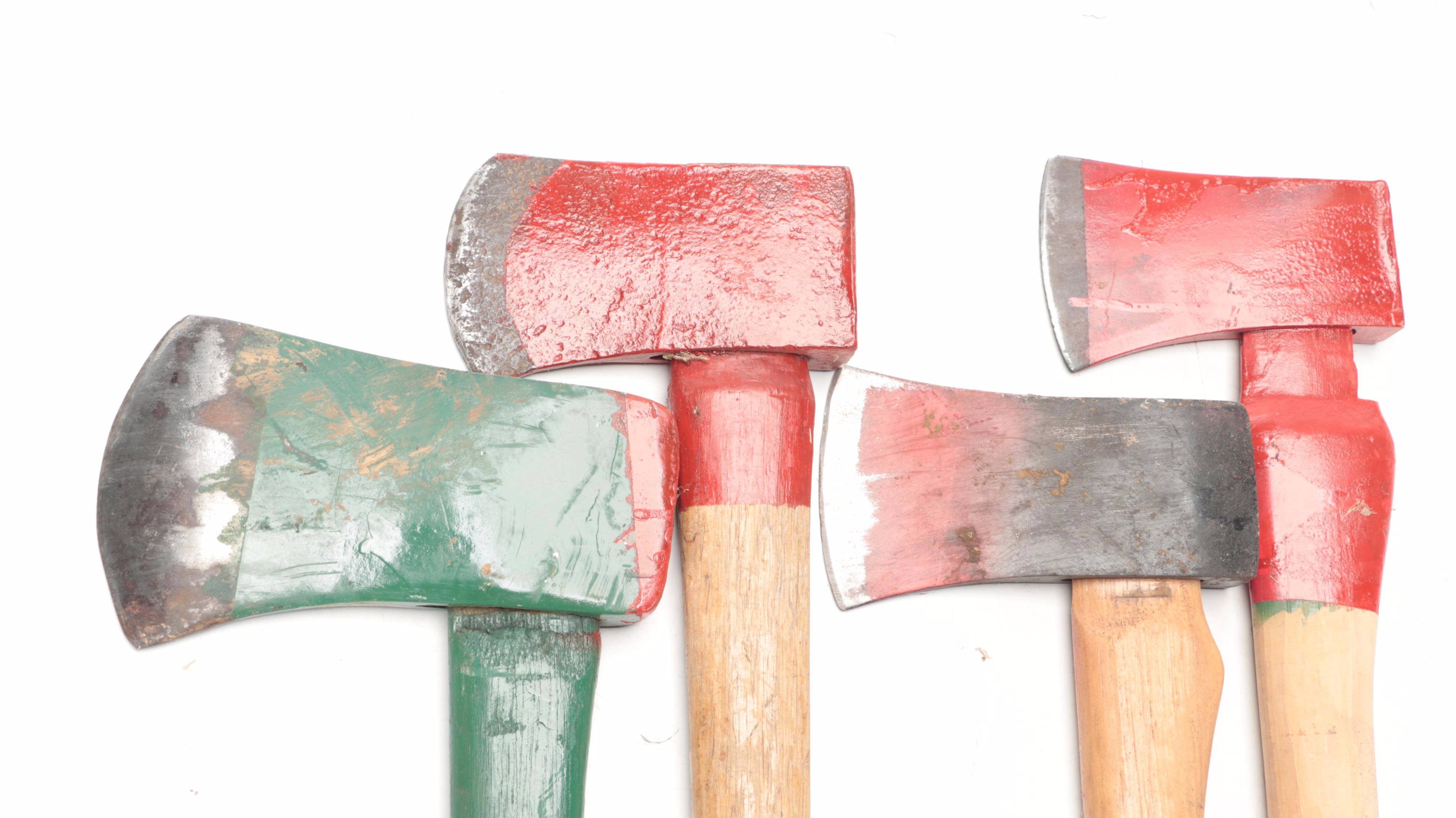 Wooden Handled Red and Green Painted Axes | EBTH