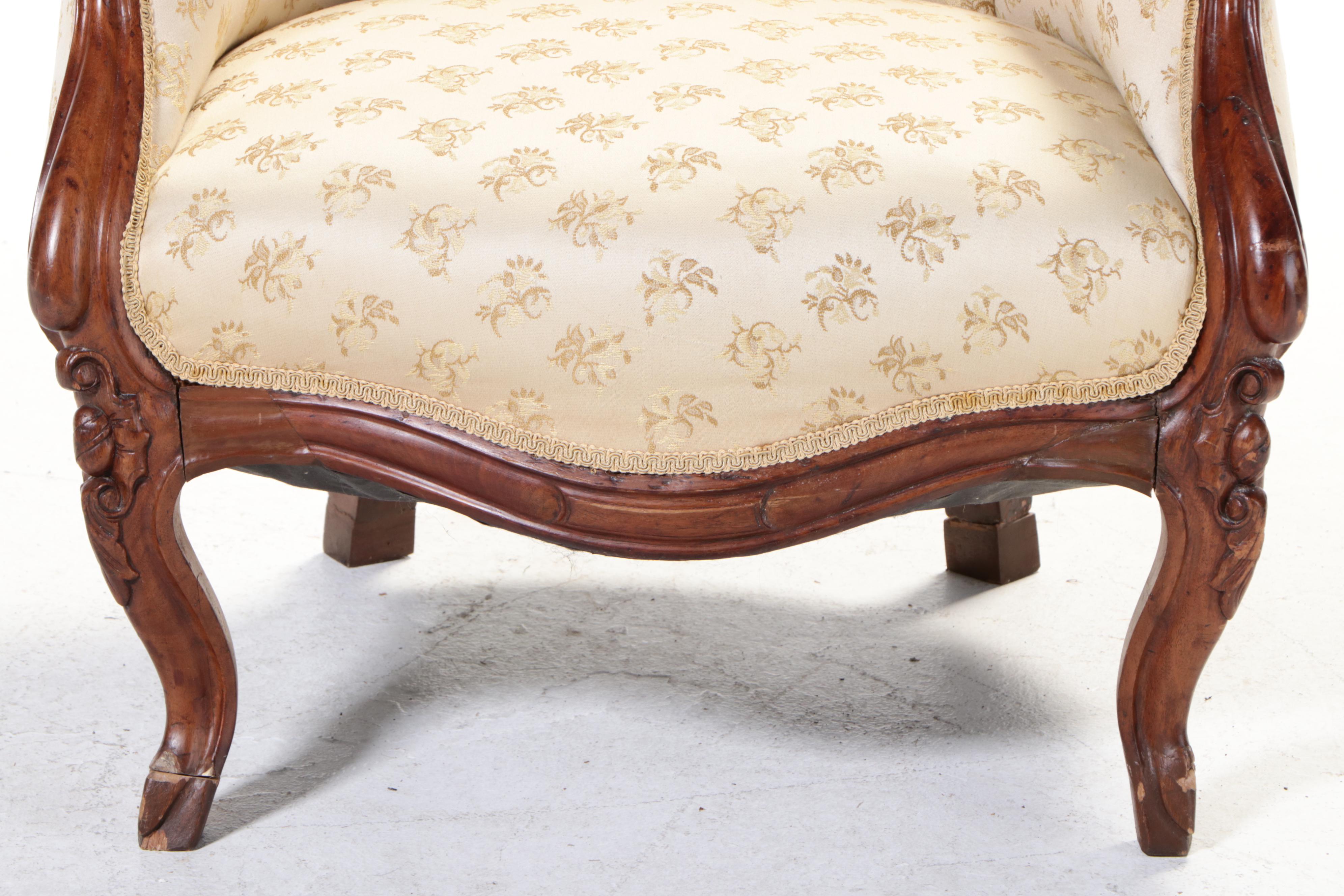 American Rococo Revival Carved Walnut and Buttoned-Down Armchair, circa ...