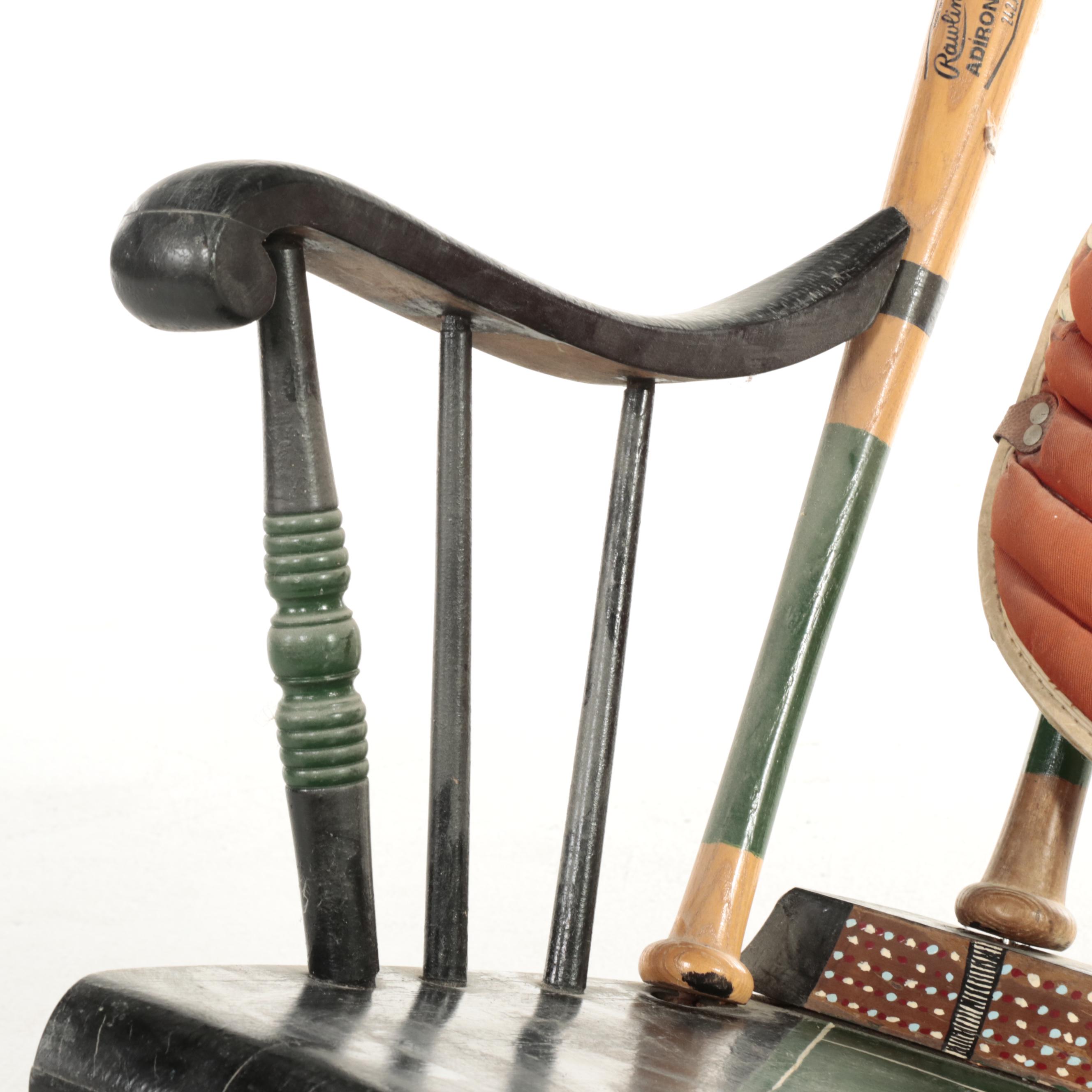 Wooden Rocking Chair Made of Baseball Bats and Equipment | EBTH