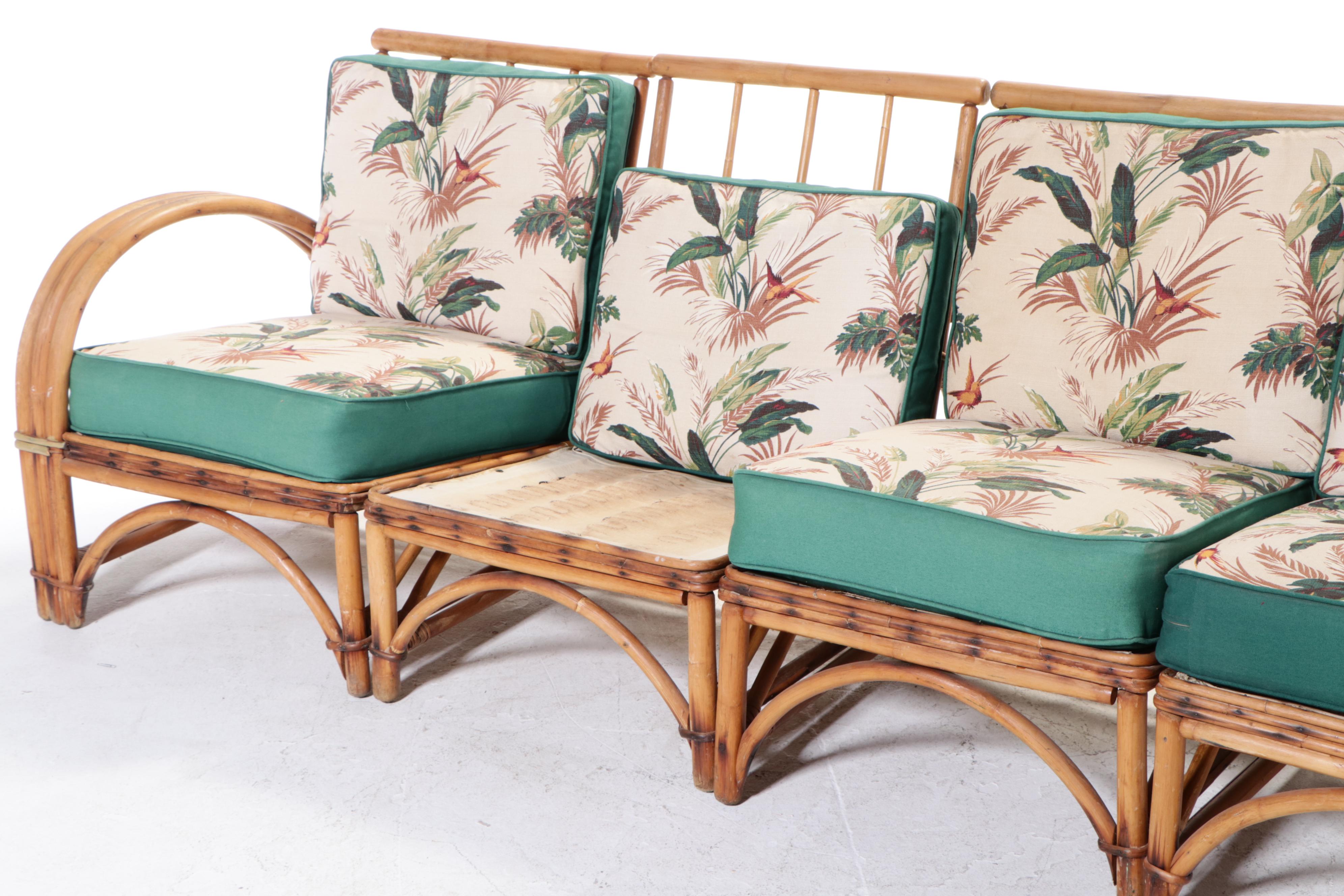 Mid Century Modern Rattan Four-Piece Modular Sofa Set | Everything But ...