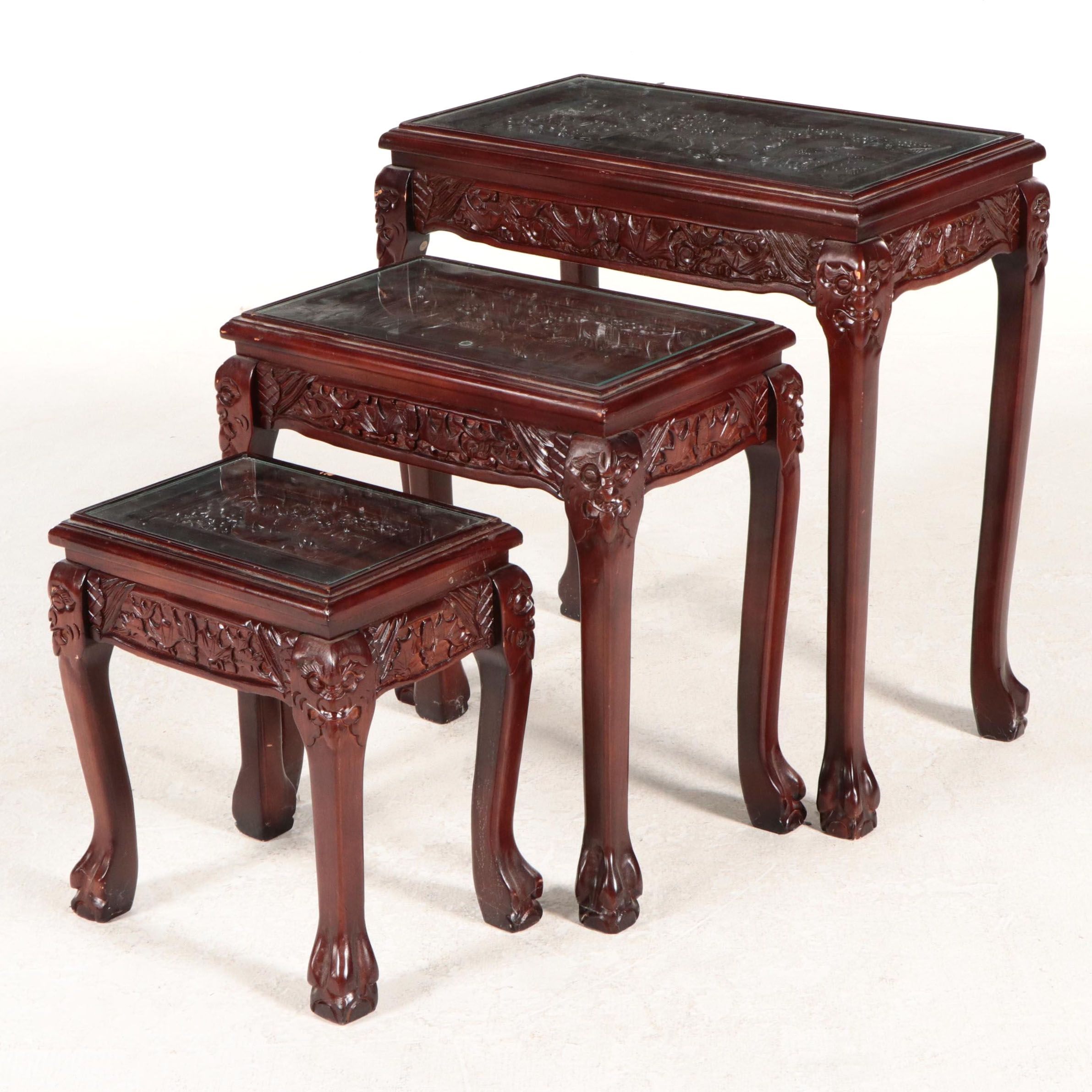 Chinese Carved Wood Nesting Tables | EBTH